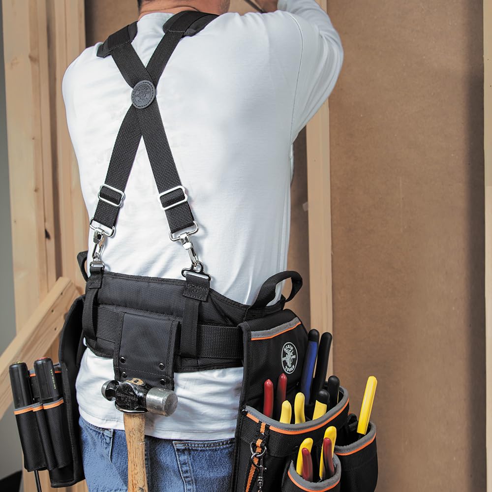 Klein Tools 55400 Adjustable Suspenders, for 4-Point Attachment Belts, Rugged and Padded, Ideal Electricians or Carpenters Suspenders