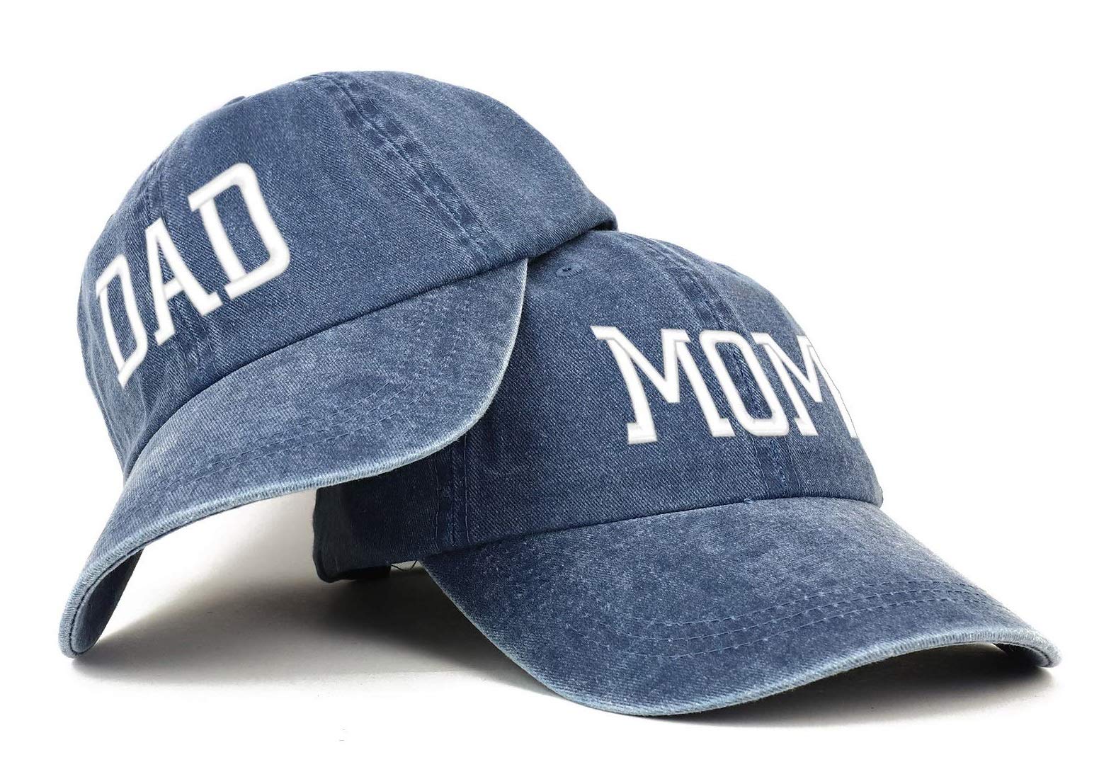 Trendy Apparel Shop Capital Mom and Dad Pigment Dyed Couple 2 Pc Cap Set - Navy - Navy