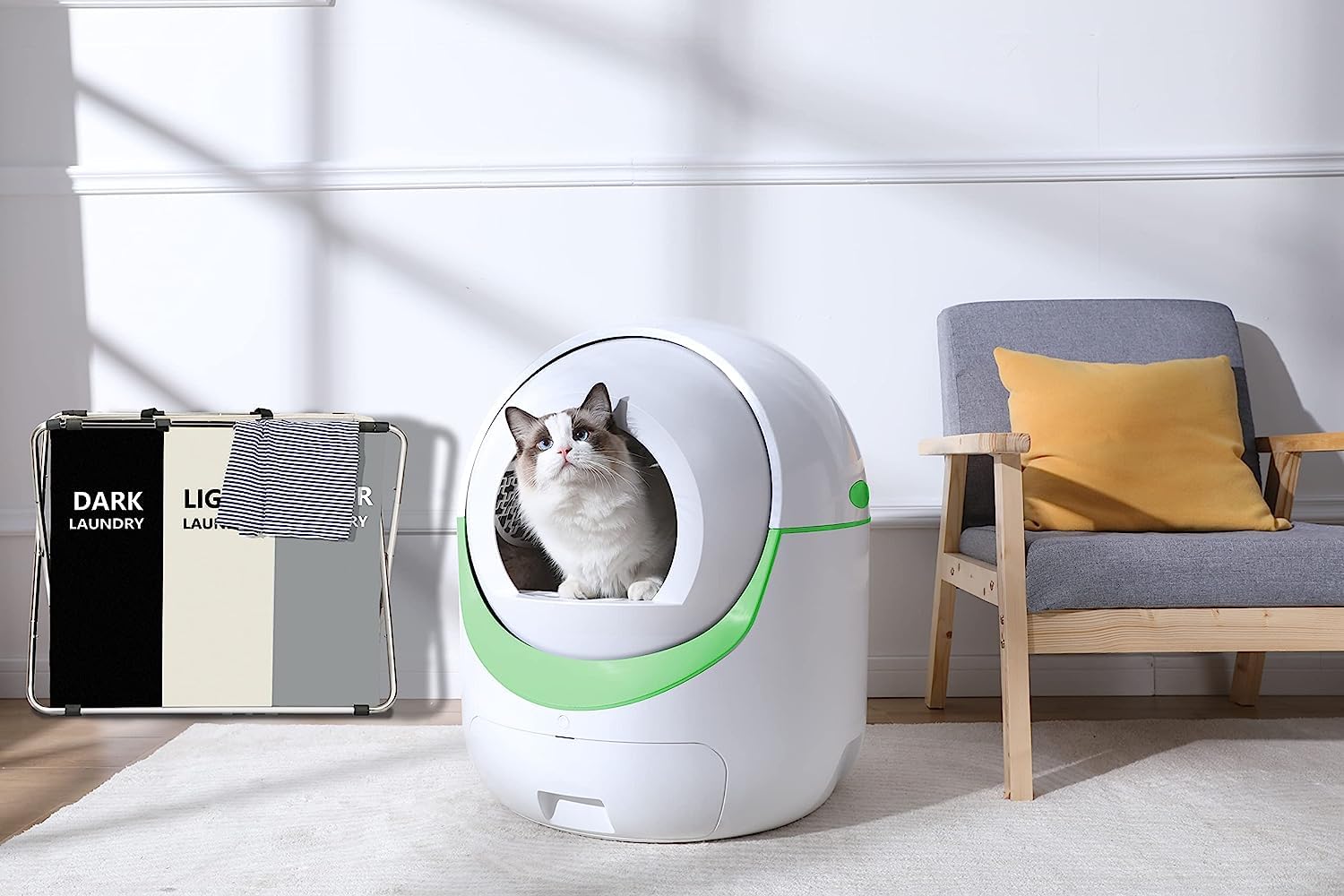 Large Self Cleaning Cat Litter Box, Pretty Automatic Cat Litter Box Robot with APP Control & Safe Alert & Smart Health Monitor for Kitty, Tidy Multiple Cats