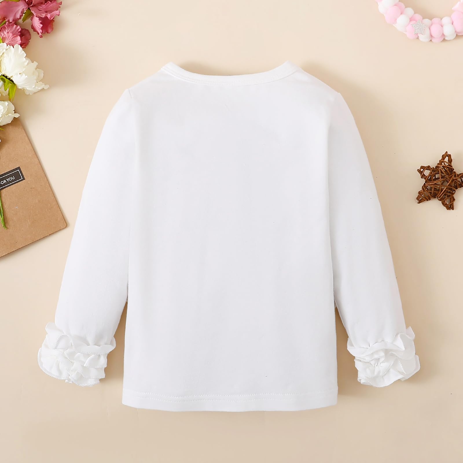 Toddler Baby Girls Ruffle Long Sleeve T-Shirts Kids Layering Tee Shirt Solid Color Basic Plain Tops (3-4 Years, WH68)