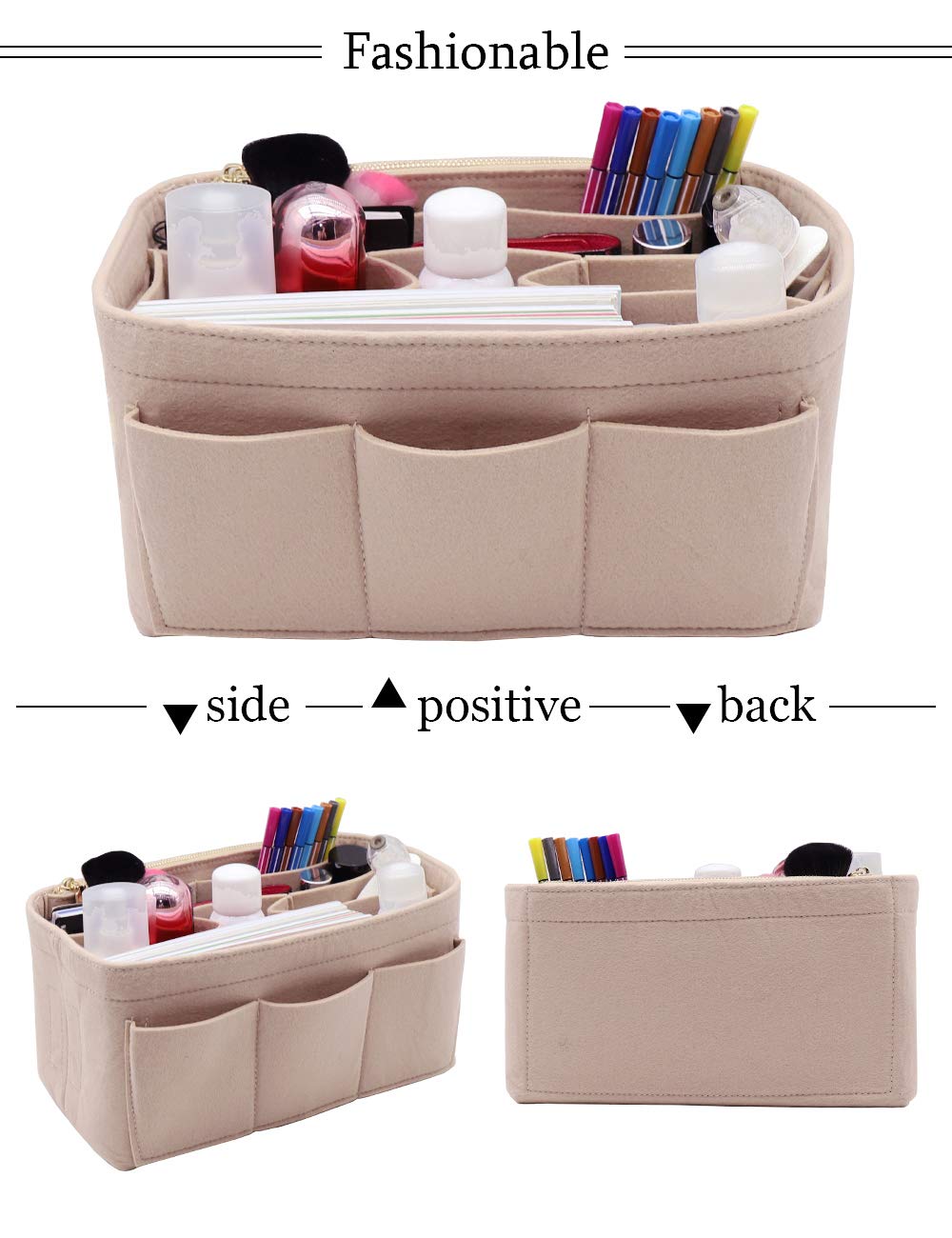 LEXSION Felt Handbag Organizer,Insert purse organizer Structure Shaper fits Speedy 8001 Beige M