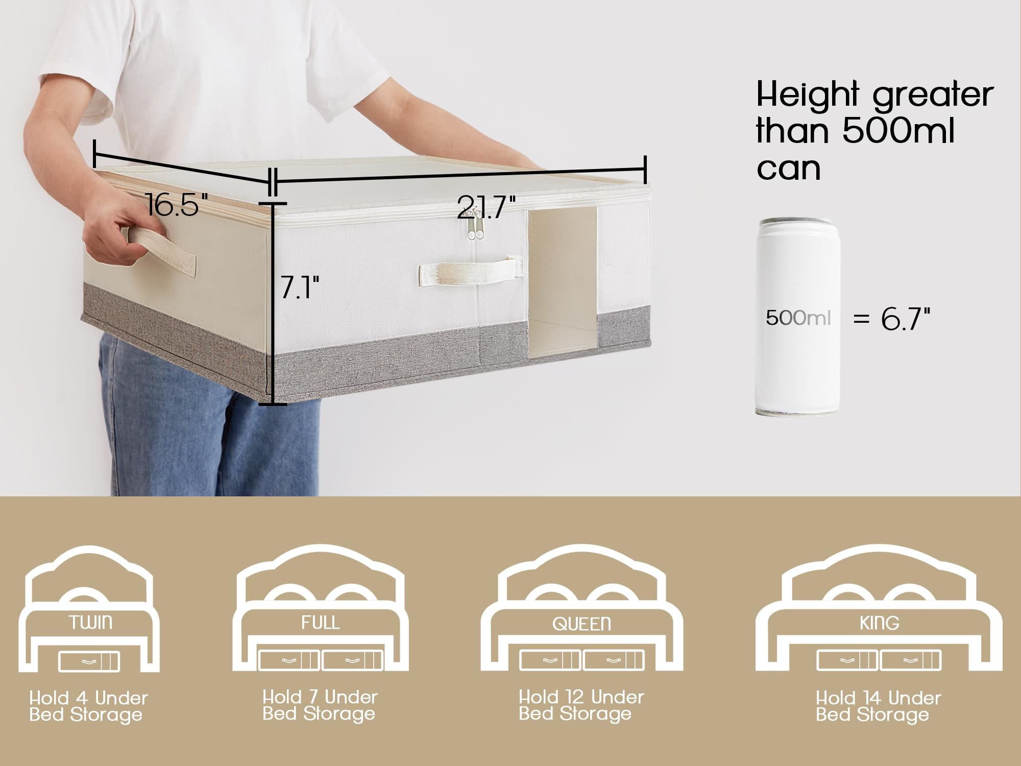 LoforHoney Home Under Bed Storage Containers, Underbed Storage Bins with Clear Window, Under Bed Clothes Storage Box, Foldable Storage Baskets for Organizing, Beige & Gray, 2-Pack, 21.7x16.5x7.1