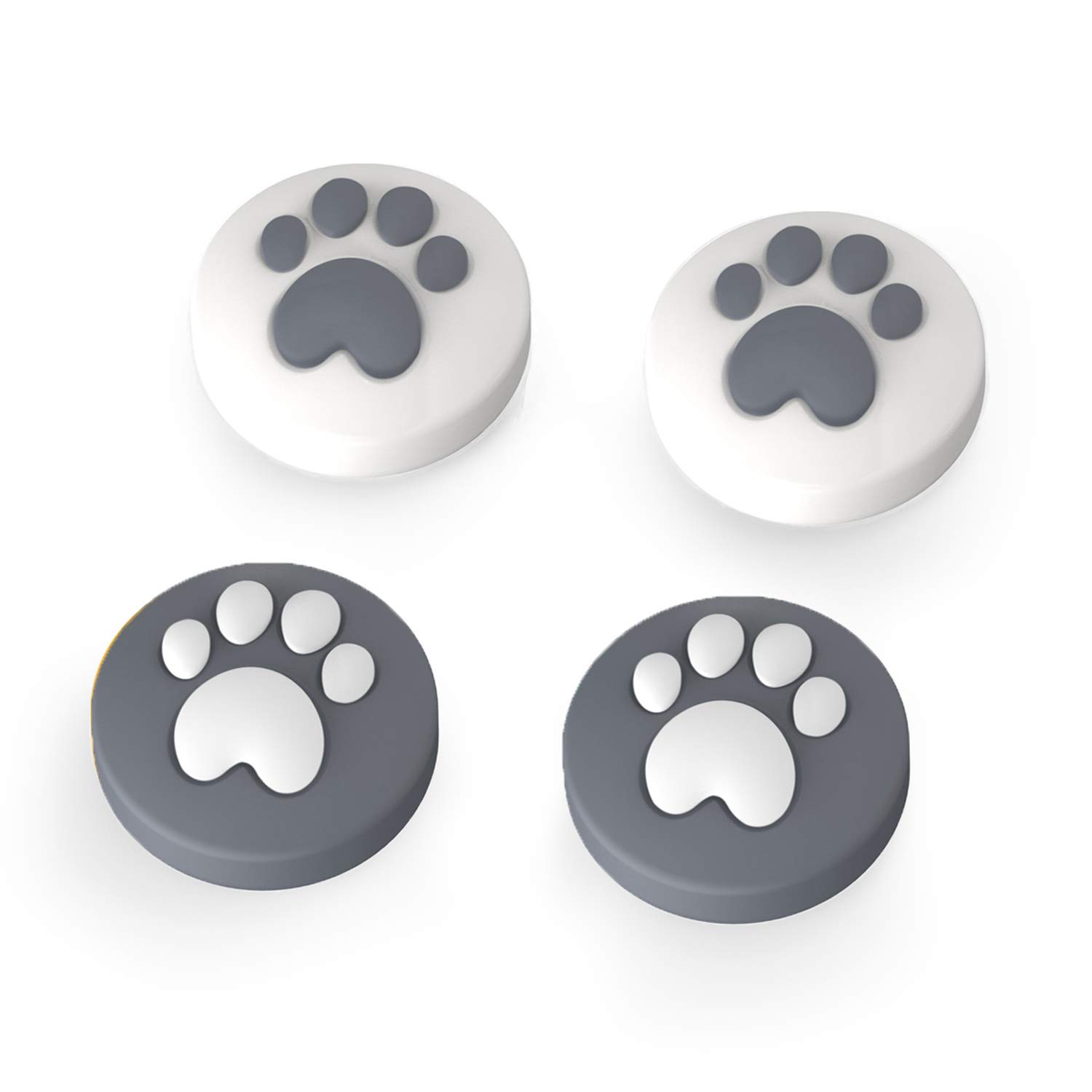 LEYUSMART 3D Thumb Grips Caps 4 PCS Cat Paw White Gray for Nintendo/Playstation/Xbox, Joycon Grip Caps Analog Stick Button Cover