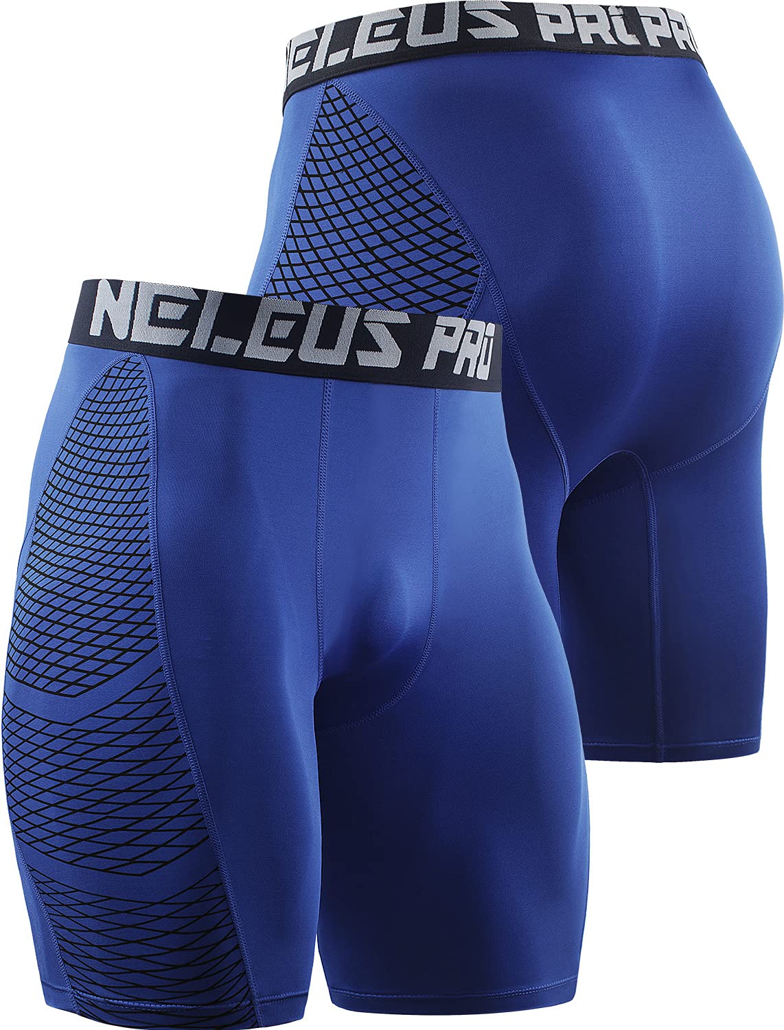 NELEUS Men's Compression Shorts 3 Pack Quick Dry Athletic Running Shorts,6086,Red/Navy/Blue,L