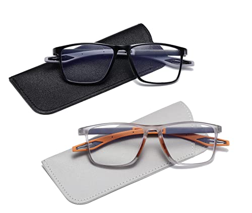 JOON-joon Reading Glasses Men 2 Pairs Sports Style Comfortable and Flexible Blue Light Blocking Readers for Men+1.0