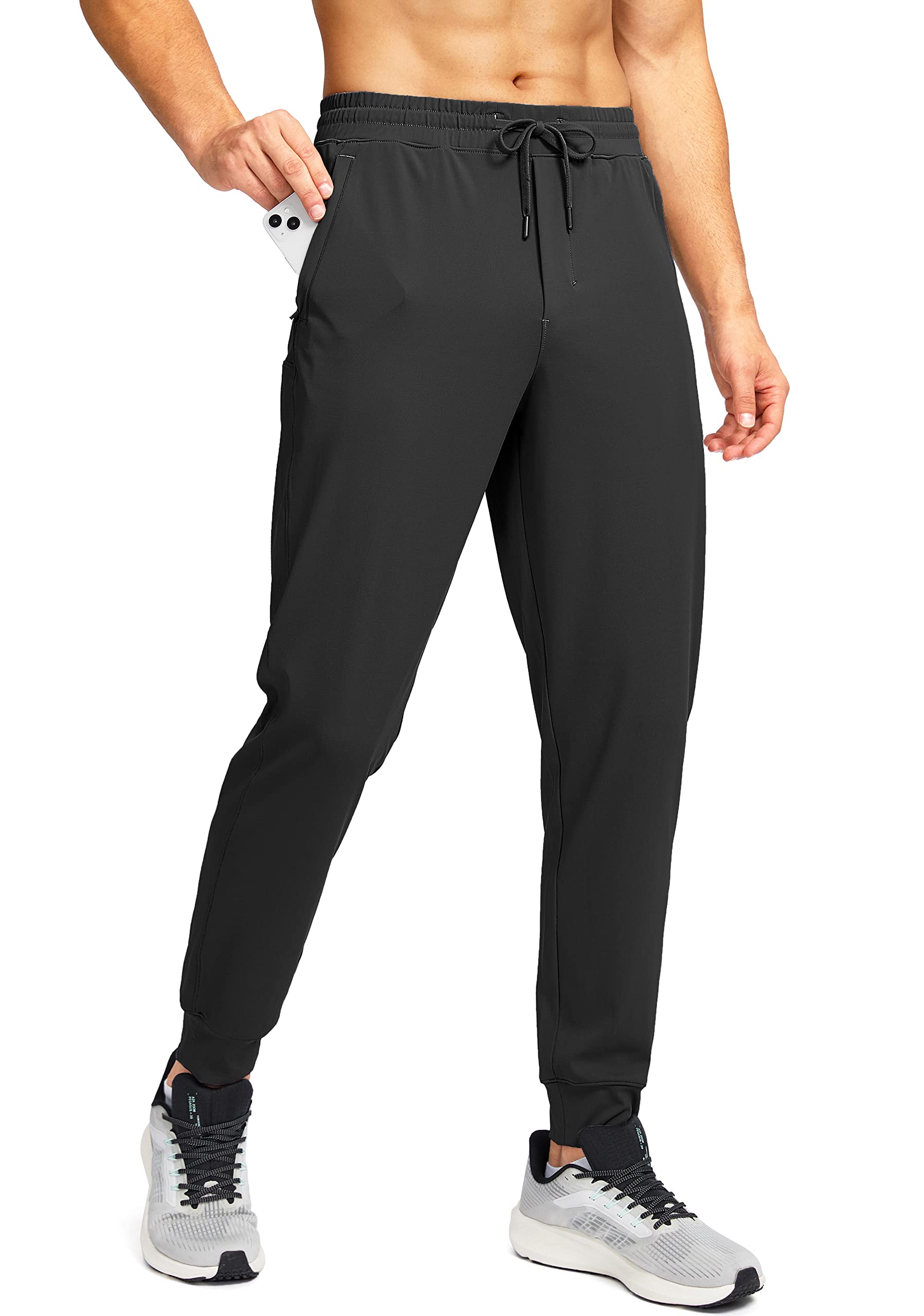 Pudolla Men's Joggers Sweatpants with 3 Zipper Pockets Workout Track Pants for Men Running Gym Walking Casual Golf(Black XX-Large)