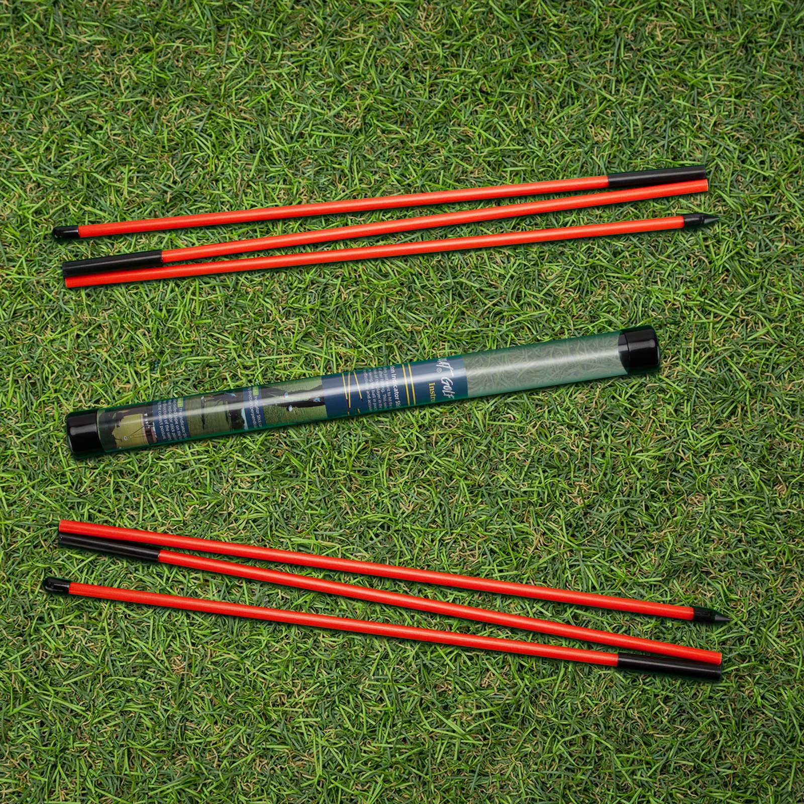 MSOAT Golf Alignment Training Sticks, 46 Inch Foldable Putting Swing Aiming Trainer, 2 Pack 3 Sections Golf Training Aid for Aiming with Box (Orange)