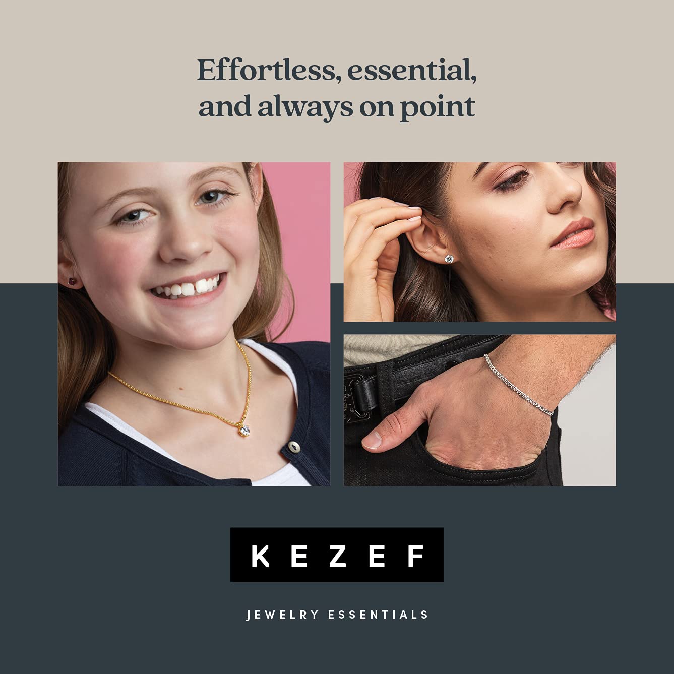 KEZEF Cable Chain Necklace Sterling Silver Italian 1.3mm Rose Gold Plated Nickel Free 14 inch