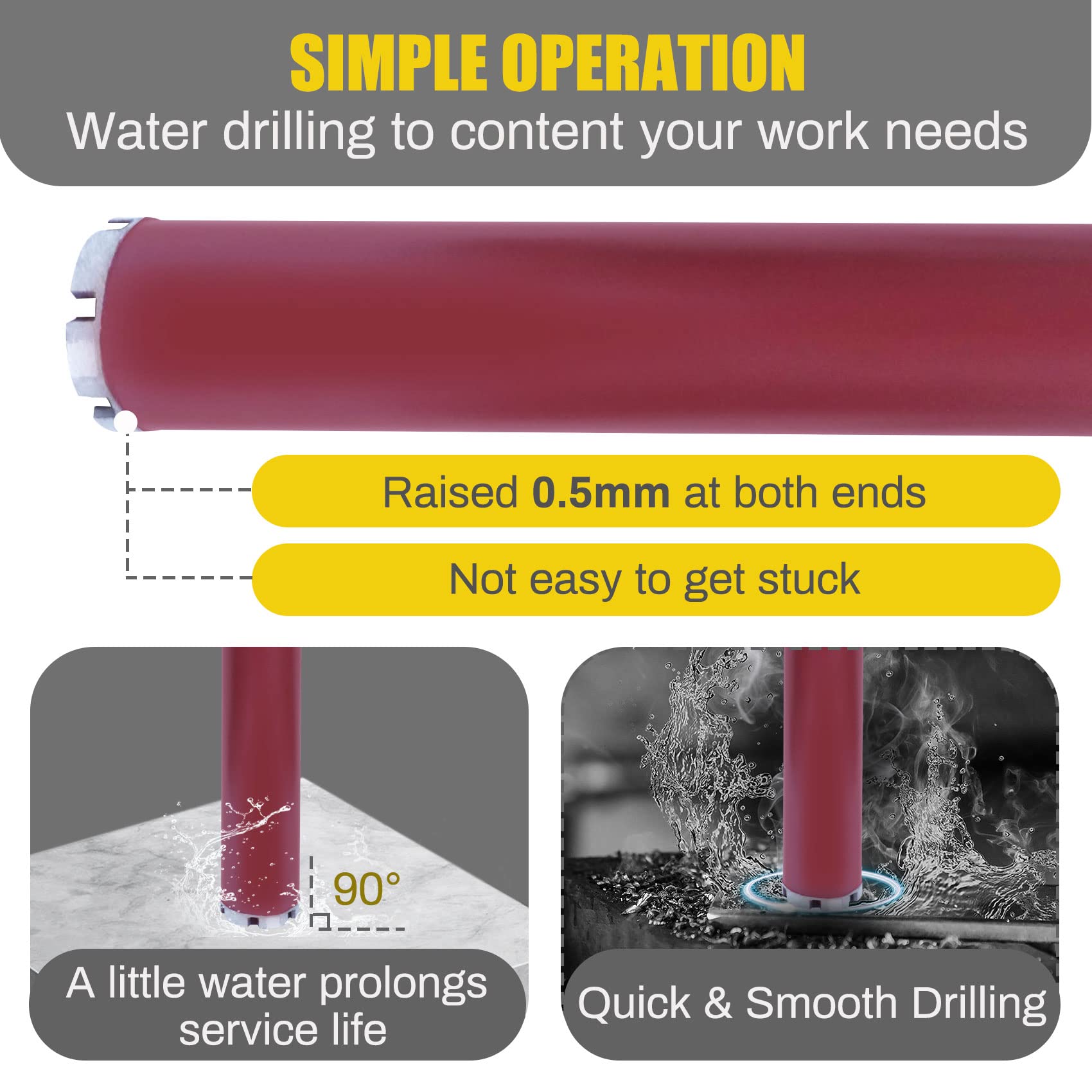 TALOOS 2-1/2" Wet Drill Core Bits for Concrete and Hard Masonry, Diamond Core Drill Bits for Marble, Granite, Rocks and Bricks | 15-3/4" Drilling Depth, 10mm Segment Height, 1-1/4"-7 Arbor | Wet Only