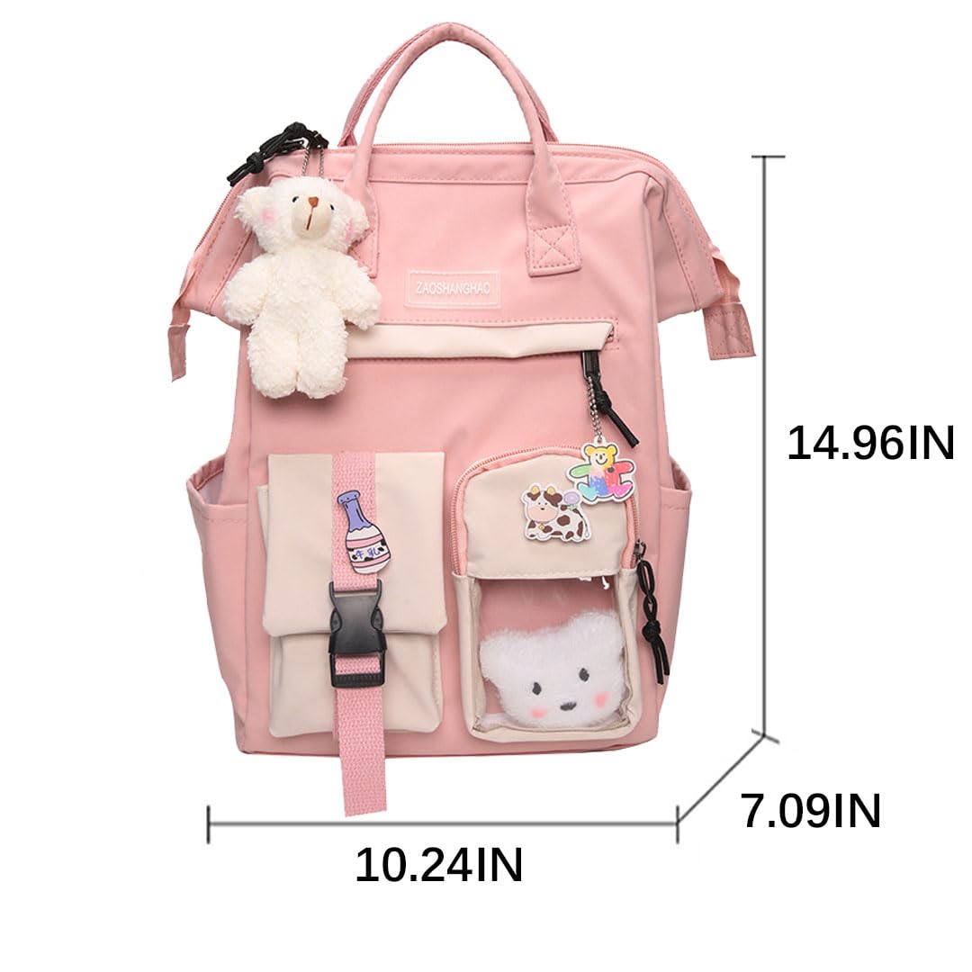 josfey Kawaii Backpack Cute Backpack Aesthetic Backpack Preppy Backpack Kawaii School Supplies with Accessories and 2Pins (Black)
