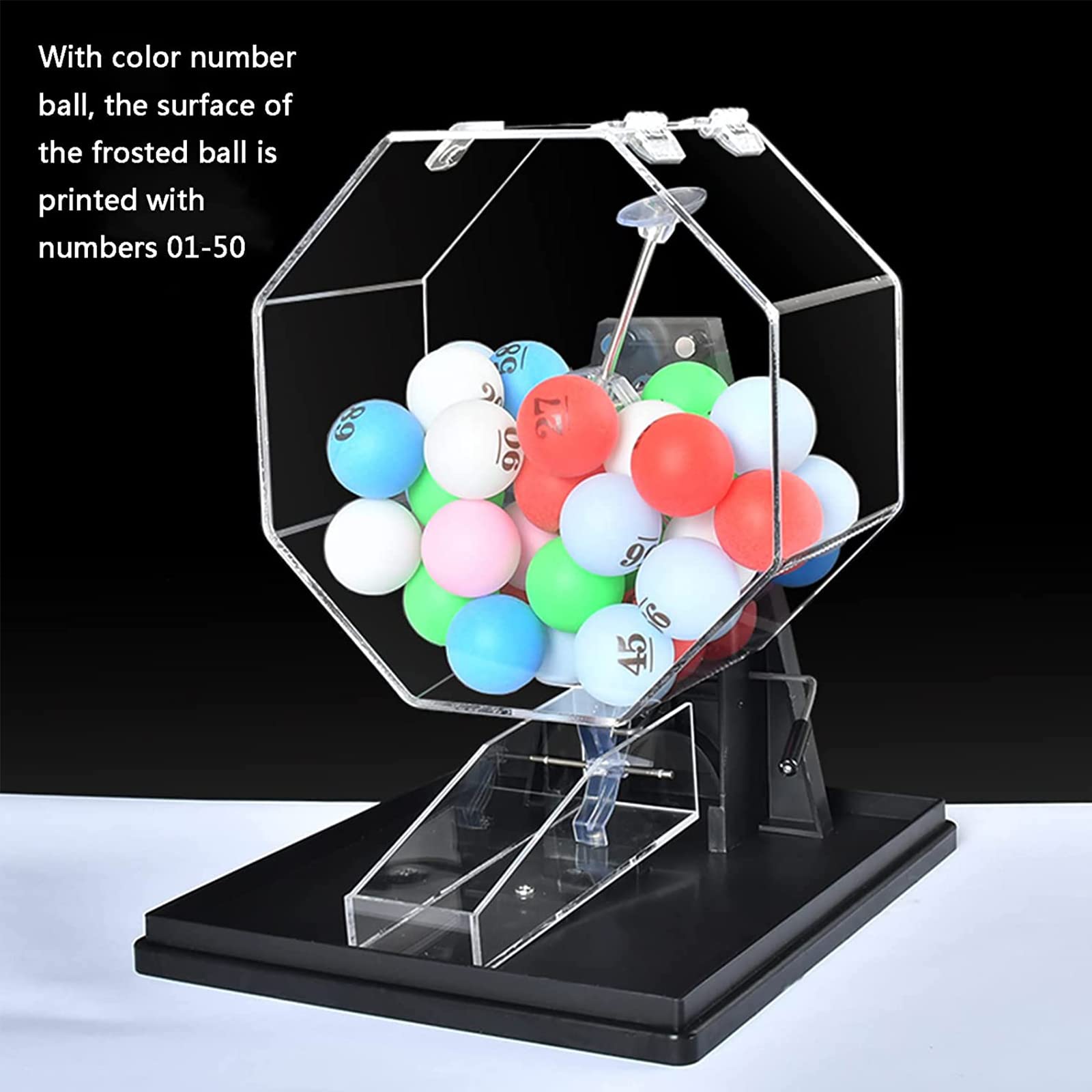 Professional Bingo Game Set, Manual Lottery Shaker Selector, Including Acrylic Bingo Cage, 1.6-Inch Ping Pong Style Bingo Balls-50 Pcs, Ideal for Large Groups, Parties