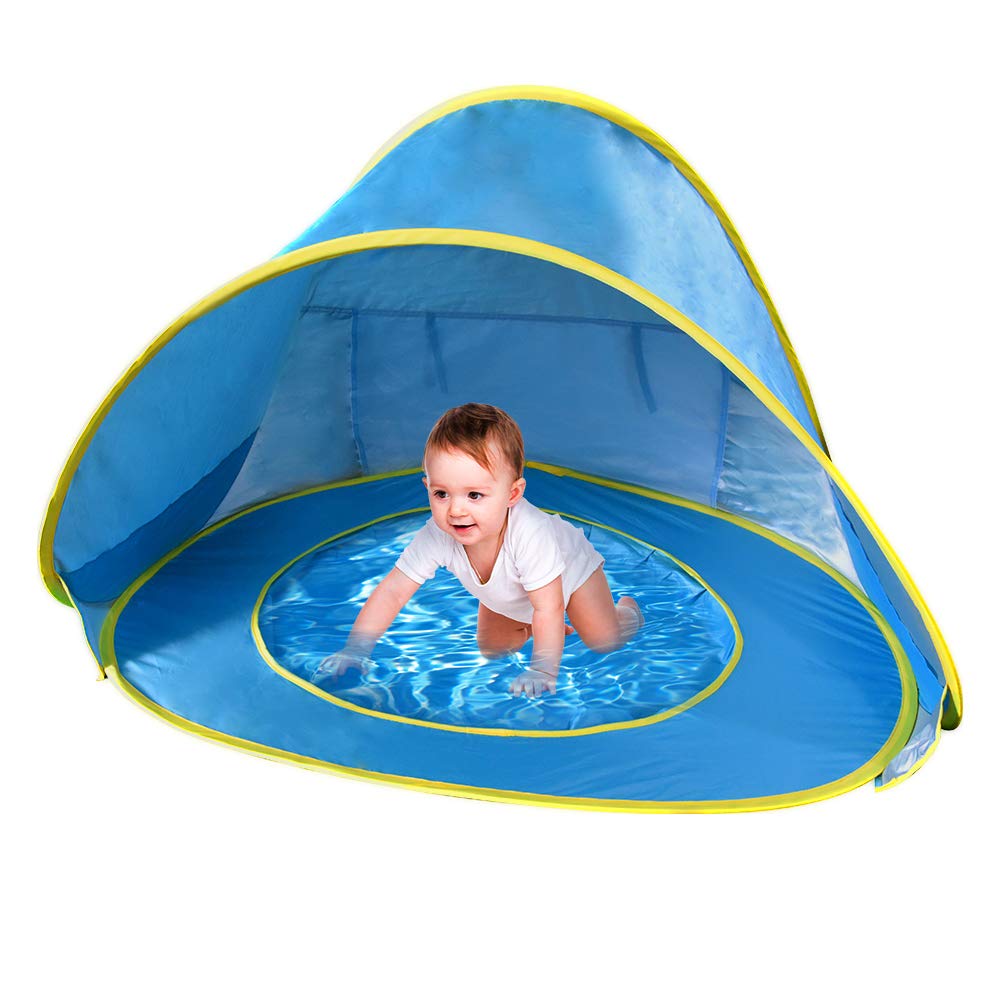 KOXUIUF Baby Beach Tent with Built-in Pool Ultralight Automatic Pop Up Tent UPF 50+ Beach Shade UV Protection Sun Shelters with Carry Bag.