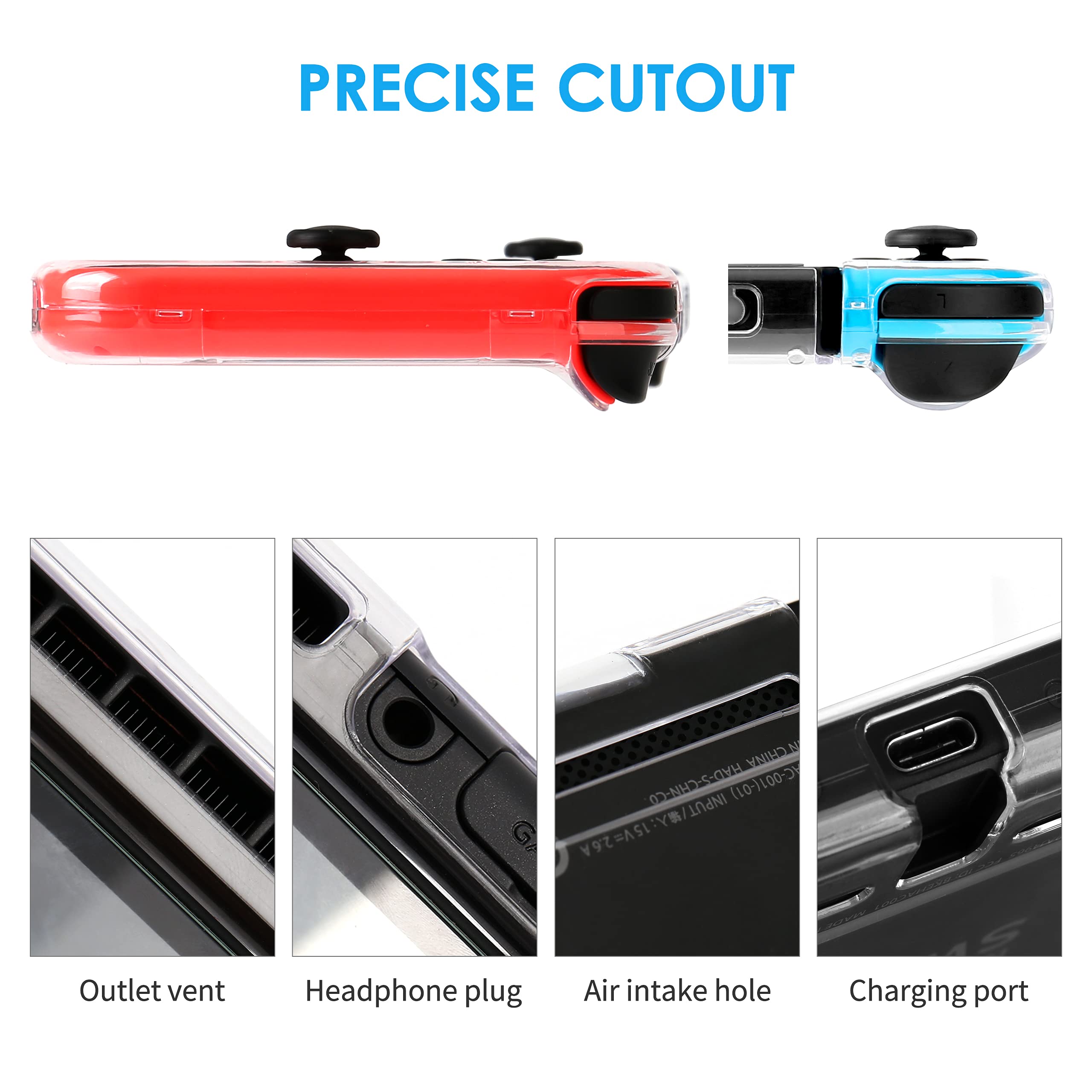 Nintendo Switch Case Xforten Clear Protective Case Cover Accessories for Nintendo Switch,Dockable with a Screen Protector and 4 JoyCon Controller Caps