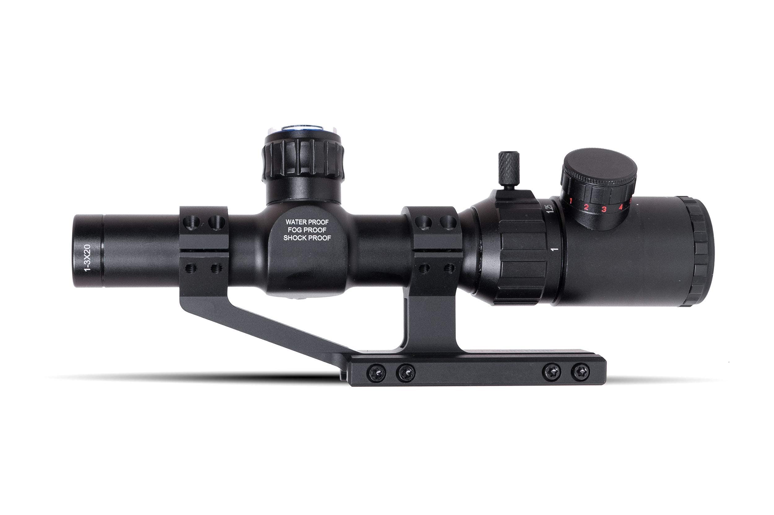 Monstrum 1-3x20 Rifle Scope with Rangefinder Reticle | ZR255 H-Series Offset Scope Mount | Bundle