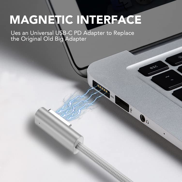 ππ₯π’π¦π USB C Magnetic Right Angle Adapter USB C 2 T-Tip Cable Cord 5.9FT1.8M PD 60W 100W Power Fast Head Charging Compatible with Old MacBook Pro After 2012 Year (No 14-15V Output) (Magsafe2 C)
