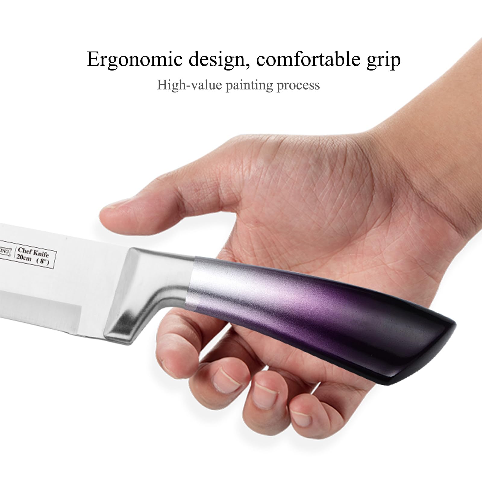 Kitchen Knife Set, 9-Piece Purple Professional Kitchen Knives Set with Acrylic Block, Non Stick Sharp Stainless Steel Chef Knife Set with Sharpener for Kitchen Cutting Kitchen Gifts for Women