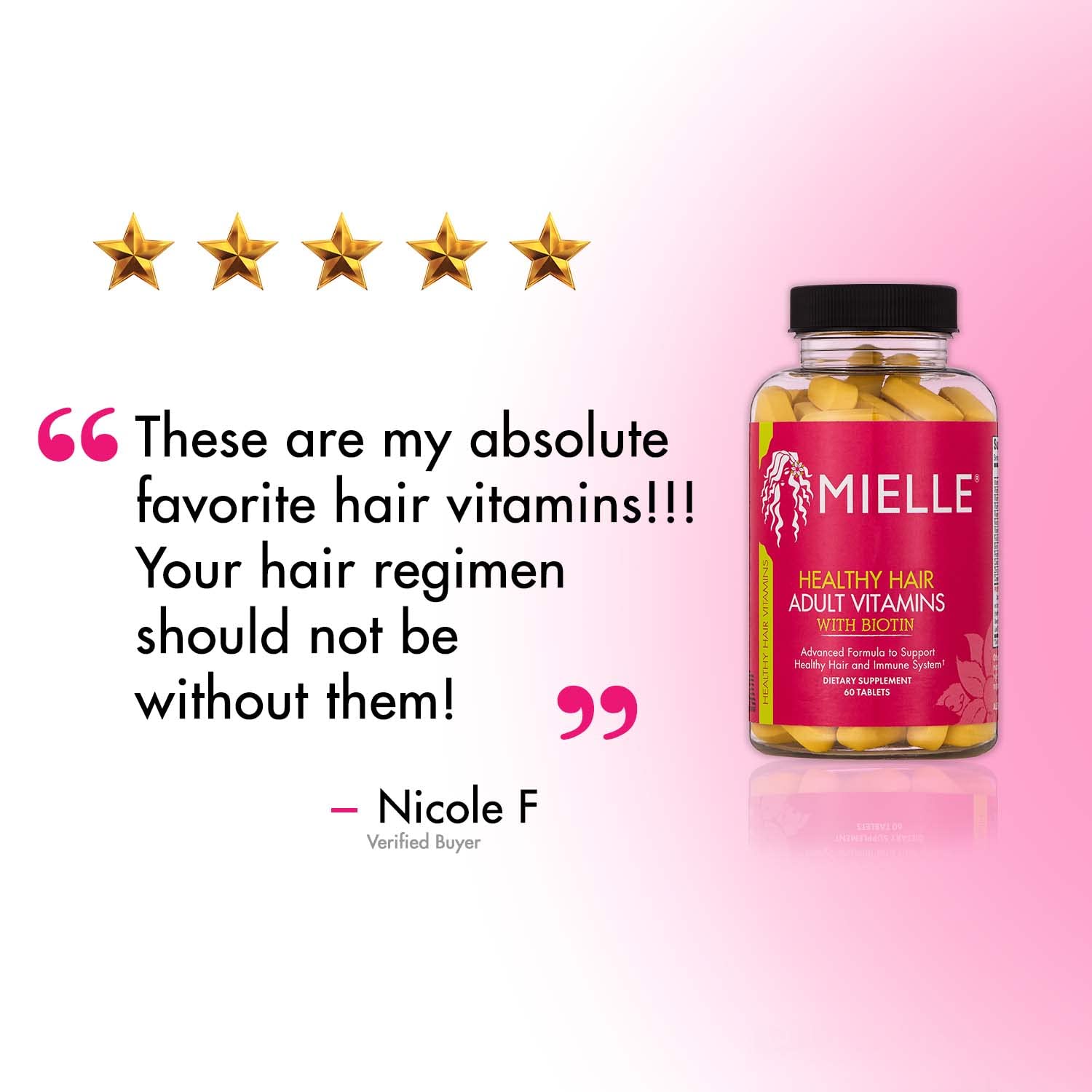 Miele Organics Adult Healthy Hair Formula Vitamins with Biotin,Capsule,Tablet, 60 Count