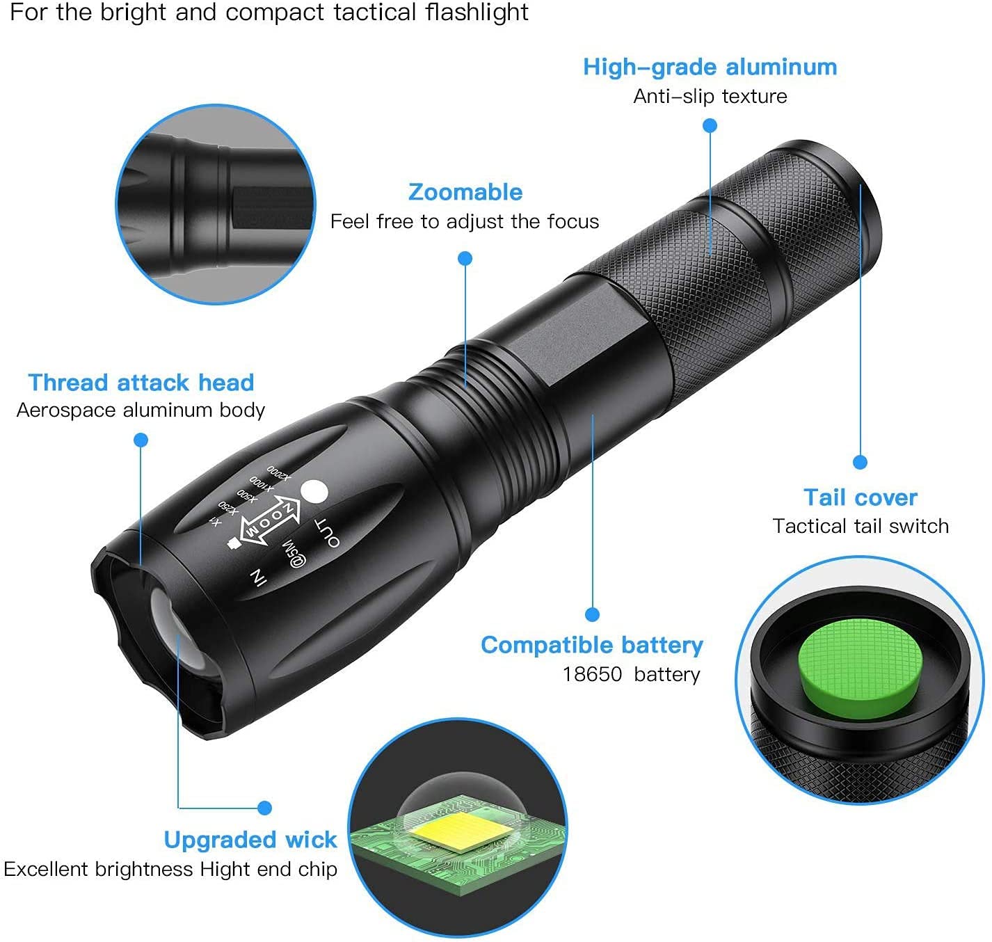 MAXIAEON LED Rechargeable Flashlight Set, Bright 8000 Lumens Tactical Flashlights High Lumens with 5 Modes, Waterproof Tactical Flashlights for Outdoor Emergency Camping Hiking