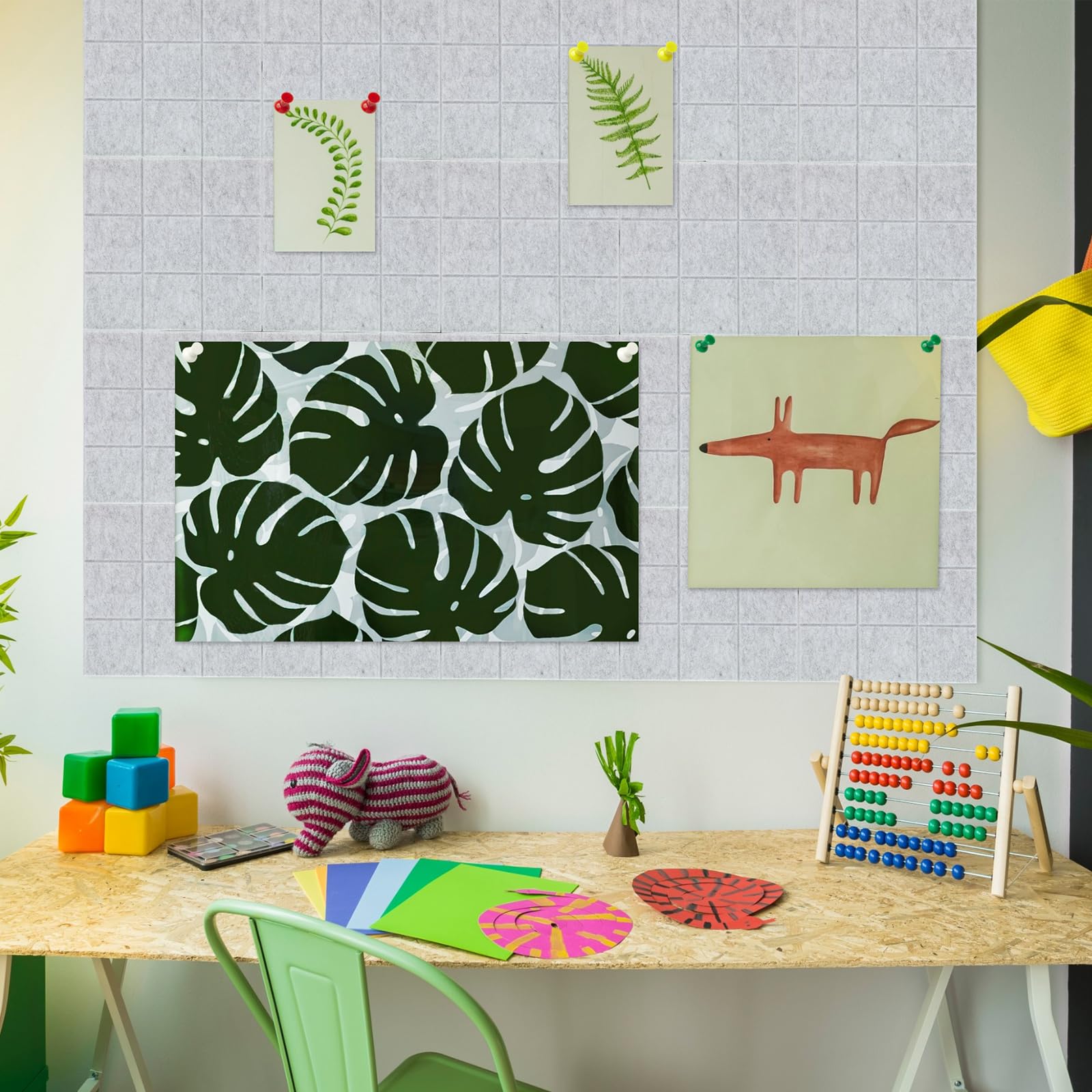 Kinlop 16 Pcs Felt Board Tiles for Wall with 50 Pushpins 11.8"x11.8" Square Self Adhesive Vision Bulletin Board for Home Office Kitchen Notice Memo Pin Board for Tiles Classroom Wall Decor (White)