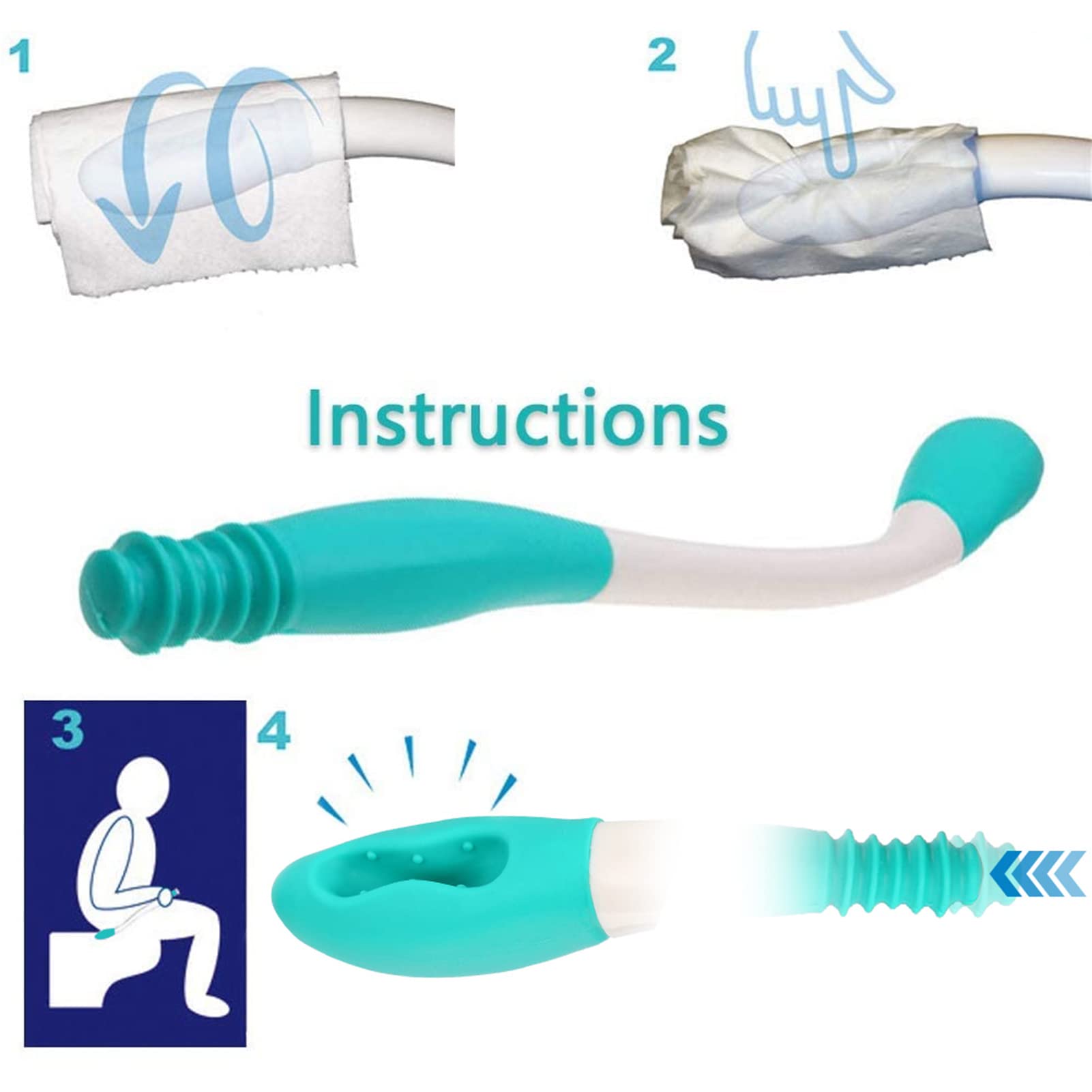 Toilet Aids Tools For Wiping, Long Reach Comfort Wipe, Long Handle Reach Comfort Bottom Wiper Holder Butt Wipes Tissue Grip Self Wipe Aid Helper For Limited Mobility Disabled Arthritis Shoulder