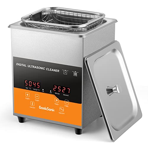 Ultrasonic Cleaner 2L with Heater and Timer, Ultrasonic Cleaning Machine with 40kHz SUS 304 Stainless Steel, Sonic Cavitation Machine with Digital Control for Professional Jewelry Watch Glasses