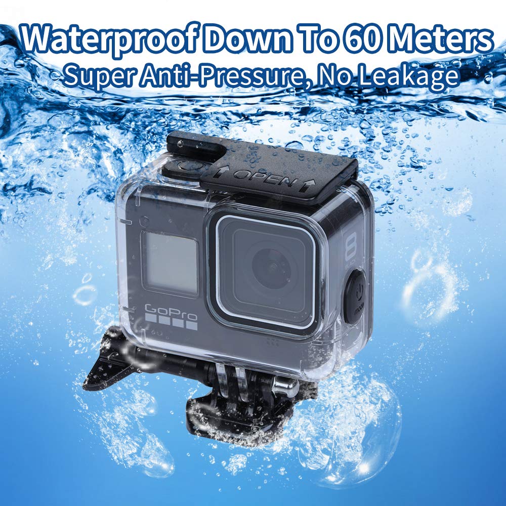 LARRITS 60M Waterproof Housing Case for GoPro Hero 8 Black,Underwater Protective Case with 24pcs Anti-Fog Inserts, for Diving Snorkelling Extreme Activities,
