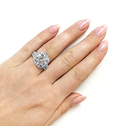 Kobelli Round G-H Moissanite Cushion Halo Bridal Wedding Set 4 CTW 14k White Gold, 7.5
