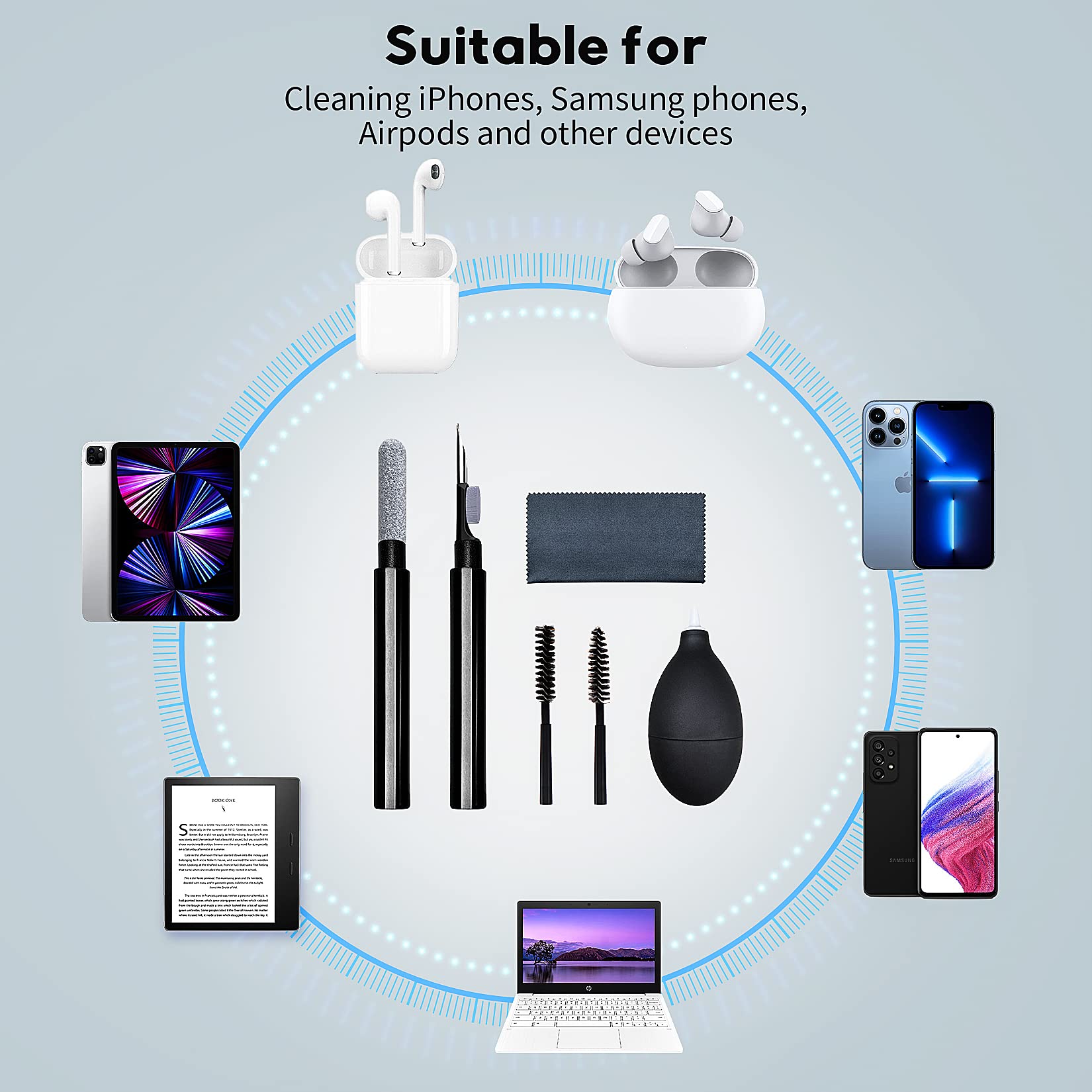 Supfine Airpods Pro Cleaning Pen,Multi-Function Cleaner Kit Soft Brush for Phone Charging Port,Earbuds,Earpods,Earphone,Headphone, iPod,Case,iPhone,ipad,Laptop(Black)…