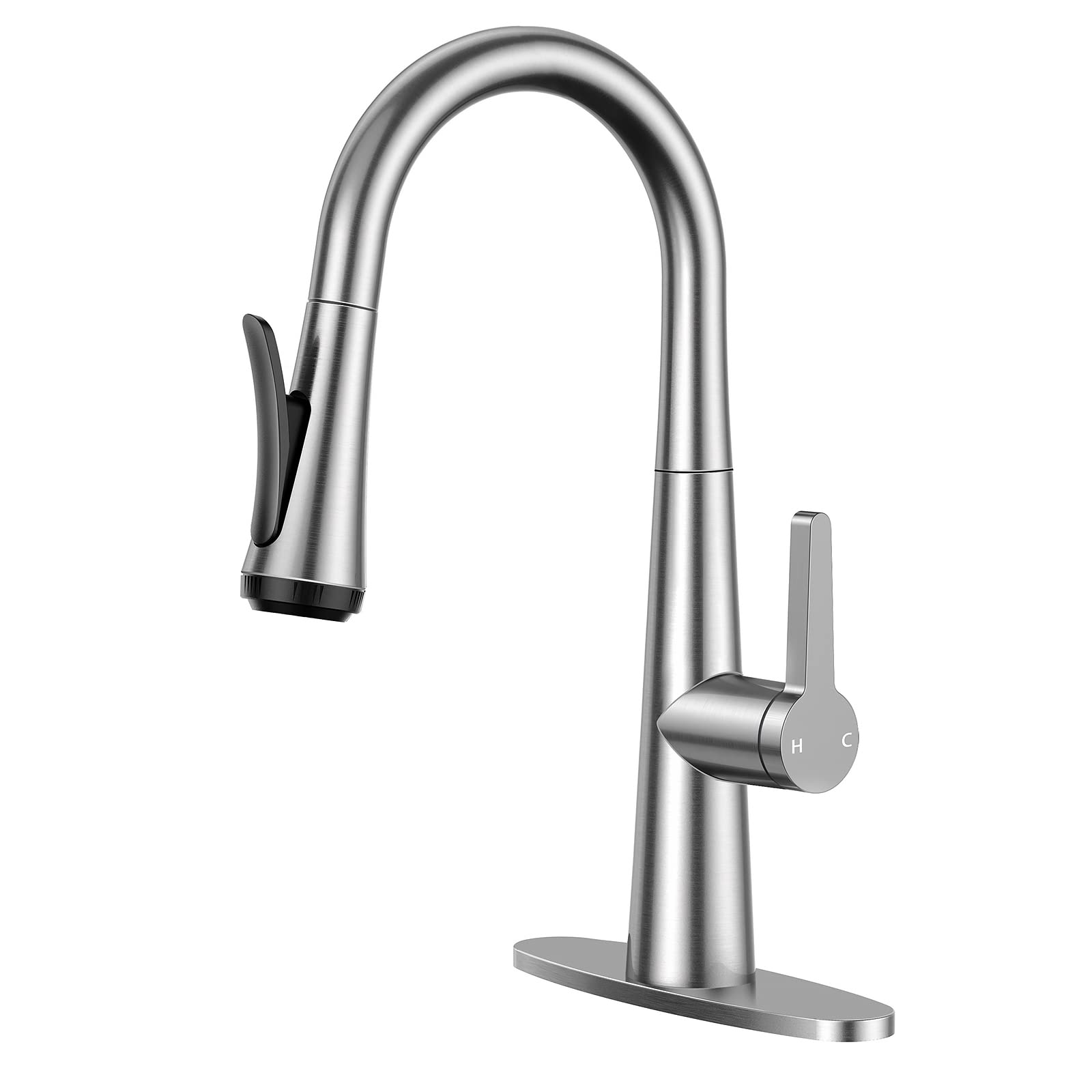 Kitchen Sink Faucet, LEPO Kitchen Faucets with Pull Down Sprayer and Sink Soap Dispenser Brushed Nickel, 4 Function High Arc Single Handle Faucets with Soap Dispenser for Kitchen Utility RV Bar