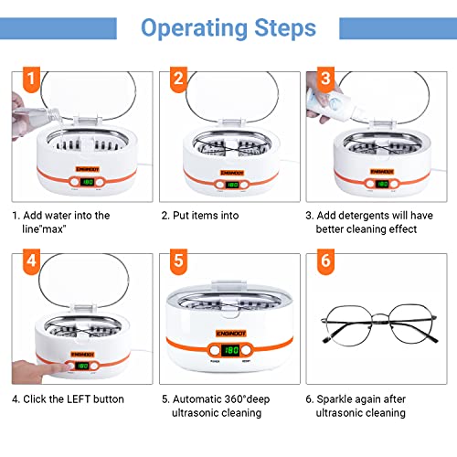 Ultrasonic Jewelry Cleaner, ENGiNDOT 600ML Professional Ultrasonic Cleaner Machine, Portable Household Cleaning Machine With Five Digital Timer for Eyeglasses, Watches, Earrings, Ring, Necklaces,Coins