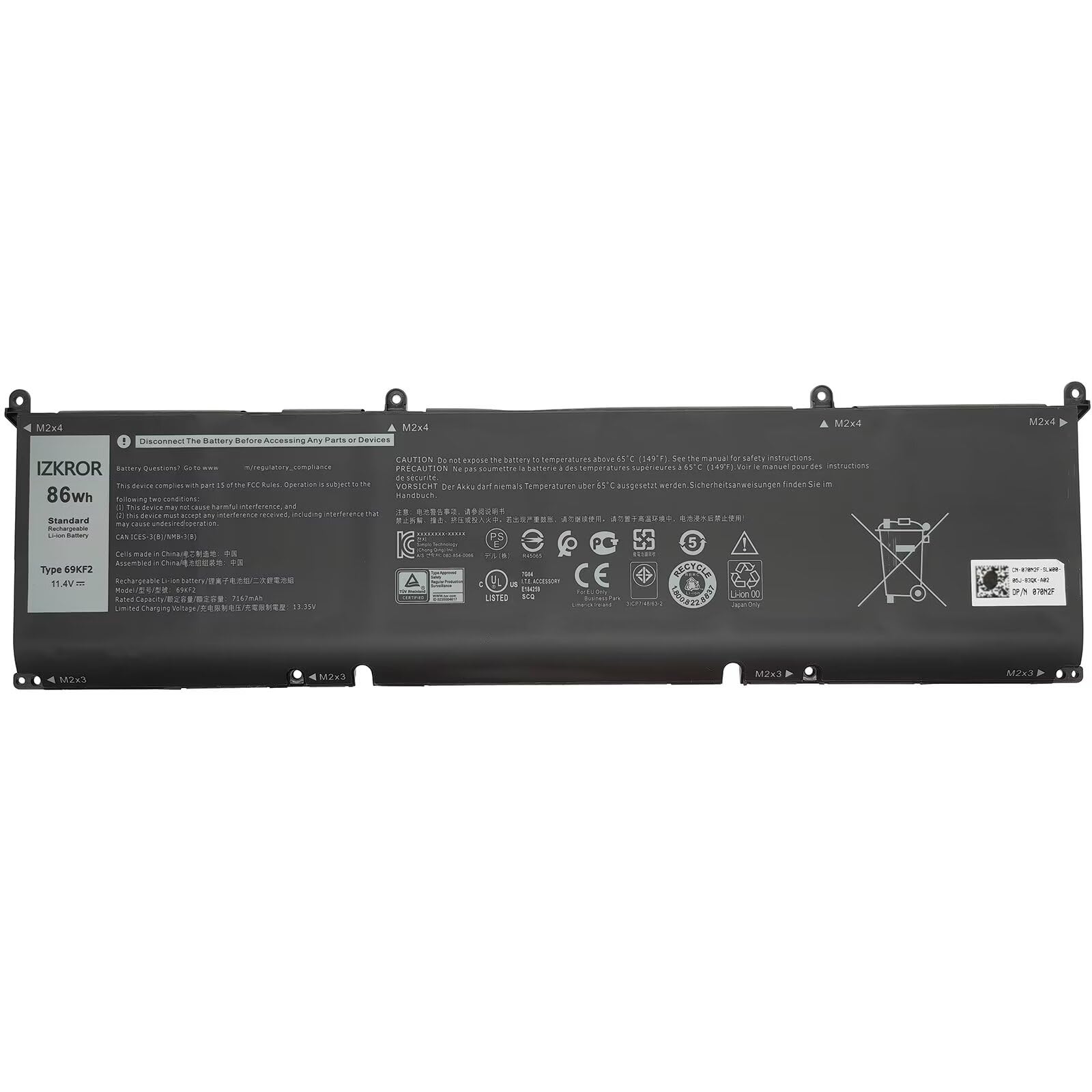 IZKROR 69KF2 86Wh Battery Replacement for Dell Alienware M15 R3 M15 R4 M15 R5 M15 R6 M15 R7 M17 R3 M17 R4 Precision 5550 5560 XPS 15 9500 9510 Inspiron 7510 7610 Vostro 7510 7620 Series 8FCTC 70N2F