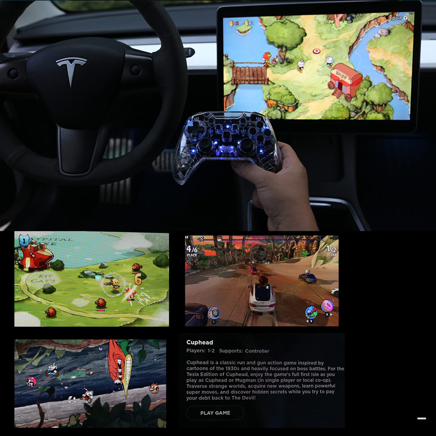 kobjoy Game Controller for PC/Switch/Tesla model 3/y/x/s,Transparent LED Backlight,Support Dual Motor and Dual Vibration Function.