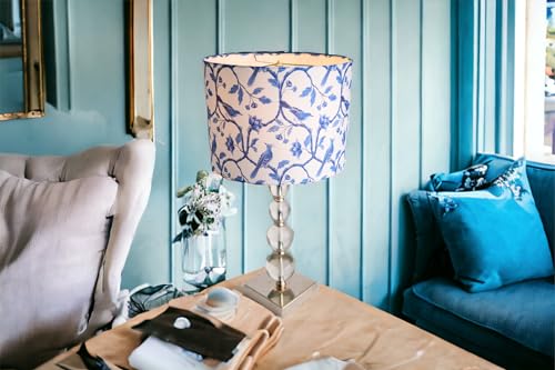 Tristan Home Premium Blue and White Floral Cylinder Drum Lamp Shade Spider Fitting 13x13x9 Inches