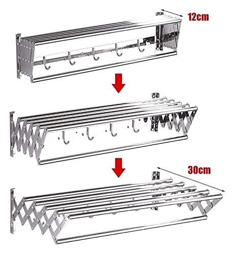 XMCX 40-100cm Wall Mounted Clothes Rail Laundry Drying Rack Foldable Space-Saving Airer Coat Hanger Racks Dryer Rod Hooks Easy Storage (Size : 100cm/39.4in)