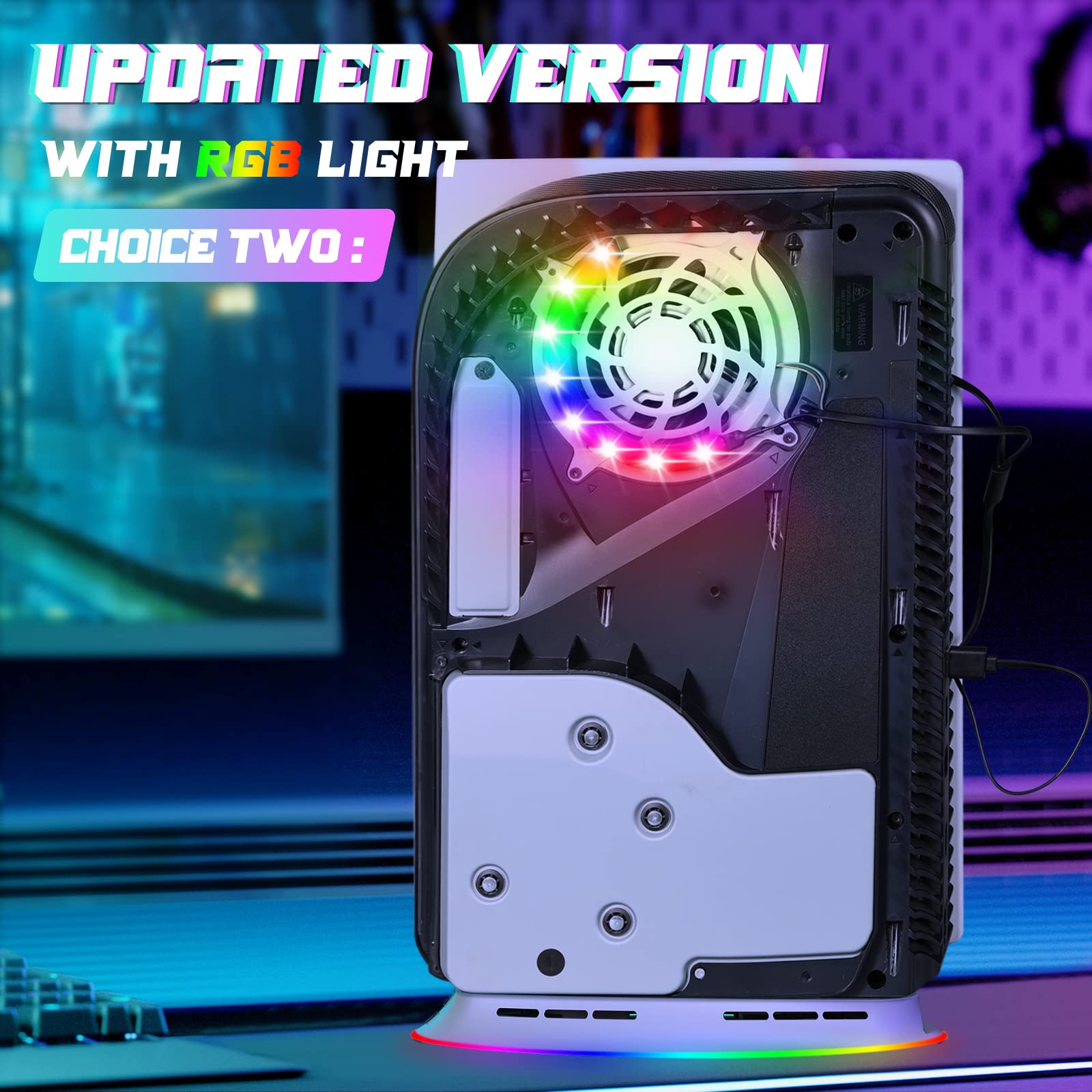 PS5 Cooling Station with RGB, IINE PS5 Vertical Stand with Suction Cooling Fan and Auto-Speed, PS5 Accessories for PS5 Console with 8 RGB Lighting Modes (White with RGB)