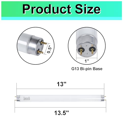 Wesome Lighting T8 F10W U/V BL Replacement Bulbs, 13 Inch Fluorescent Tube for 20W Device, Black Light Bulbs, 365-nm, G13 Base Fluorescent Bulbs, 2 Pack