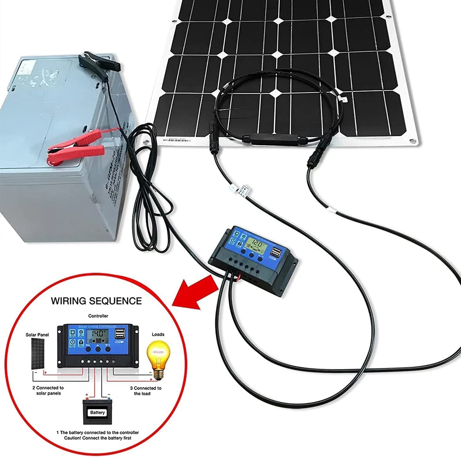 LOPMQRV 800 Watt Solar Panel Kit, with 40A Charge Controller 2 × 400 Watt Flexible Monocrystalline Solar Panel for 12-24V Battery Charging Car Battery Camper RV Yacht Battery Boat