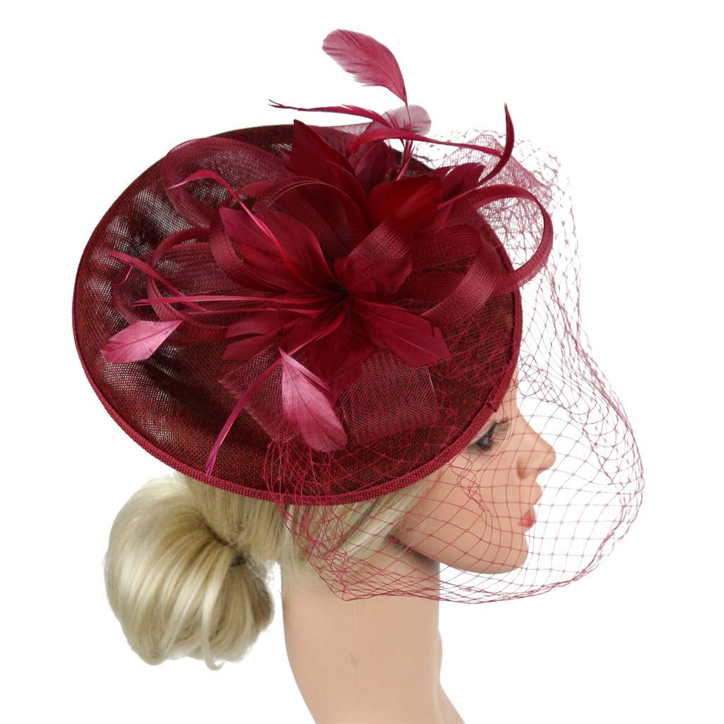 Pink Fascinators for Women Headband Accessory Hat Strap Elegant Hat Clip Flower Women's Party Hair Headband Pillbox Hats