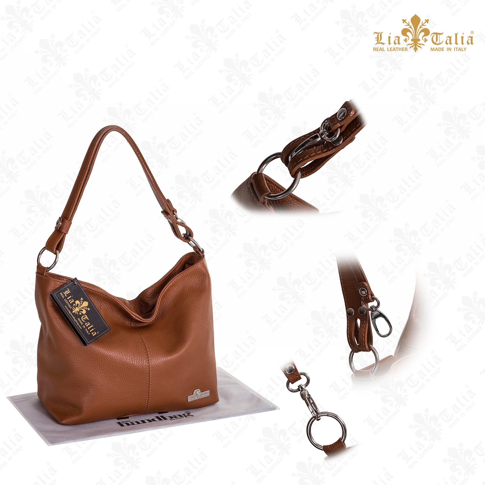 LiaTalia Womens Genuine Italian Leather Medium Size Shoulder Hobo Bag - Adjustable Long Strap Handbag - EMMY [Red]