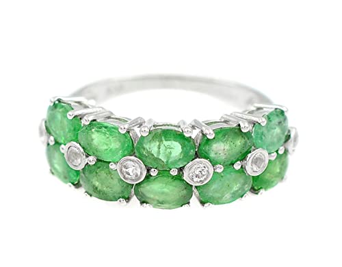 Natural 6X4 MM Zambian Emerald Oval Cut Gemstone 925 Solid Silver May Birthstone Cluster Unisex Ring For Wedding Gift (Yellow Gold Rhodium Plated Silver, 7)