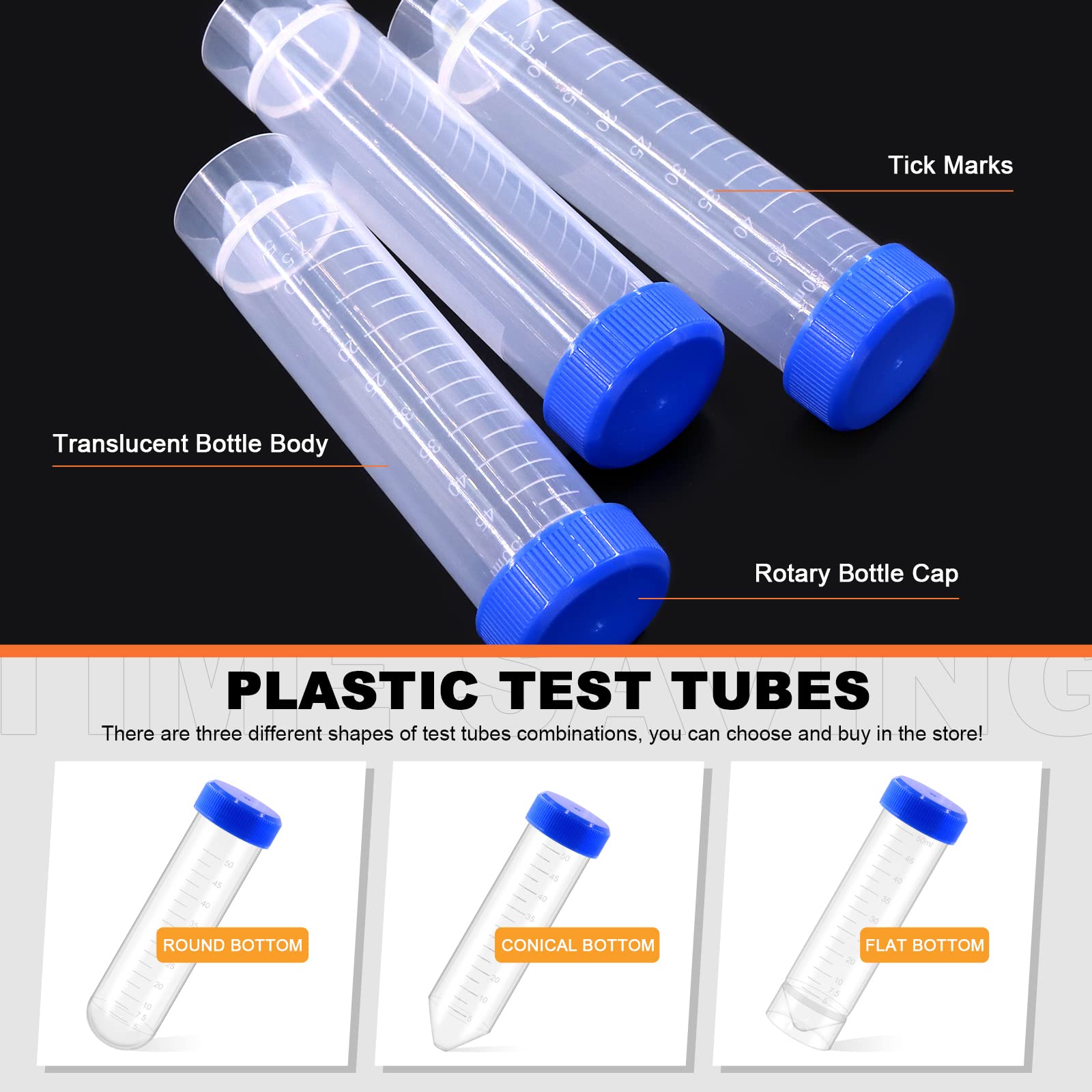 Tanstic 27Pcs 50ml Flat Bottom Centrifuge Tubes with 2pcs Test Tube Rack, Plastic Test Tubes with Screw Cap Plastic Vial Container Graduated with Marks for Laboratory Lab Scientific Experiments