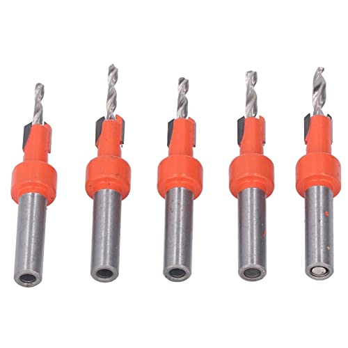 Taper Drill, 5 Set Countersink Drill Bit Kit Deep Chip Groove Long Life Span Easy to Carry Professional for Woodworking