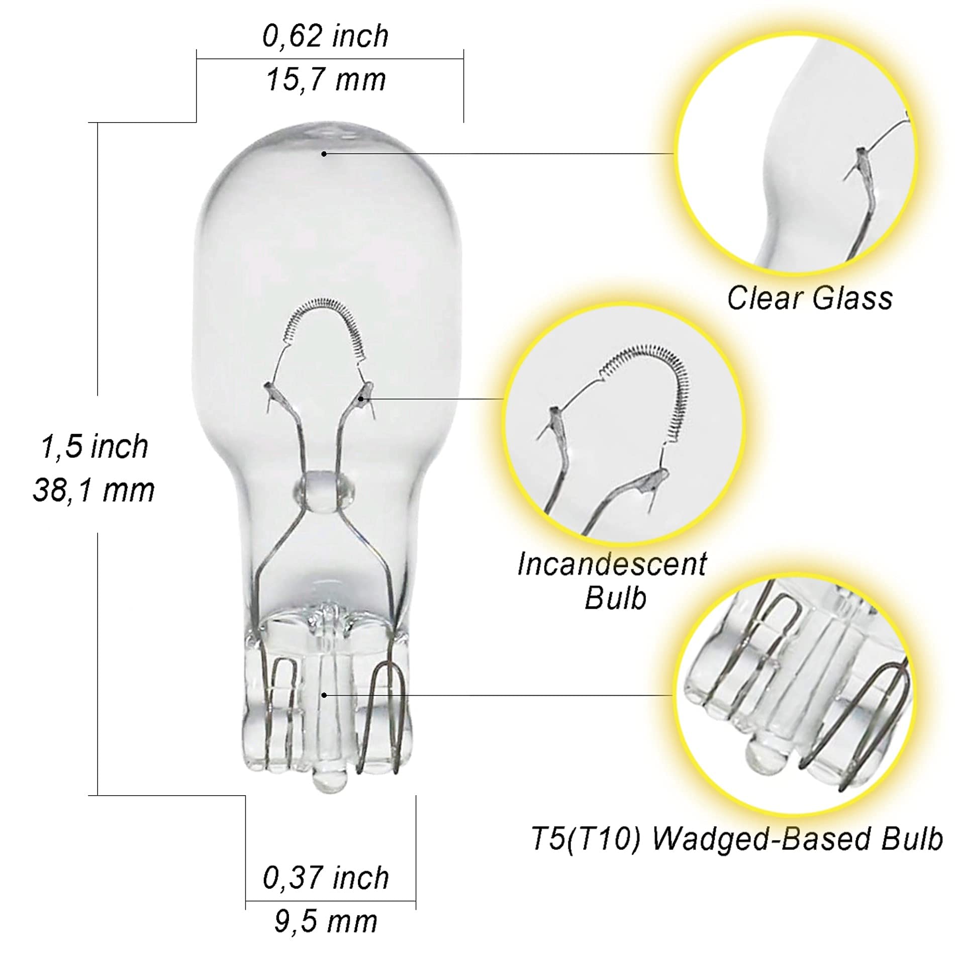 Landscape Low Voltage - 12 Volt 11W - T5 Wedge Bulbs - Compatible with Malibu Lights - Garden - Deck Light Bulbs - Yard Bulbs - 10 Pack (Clear)