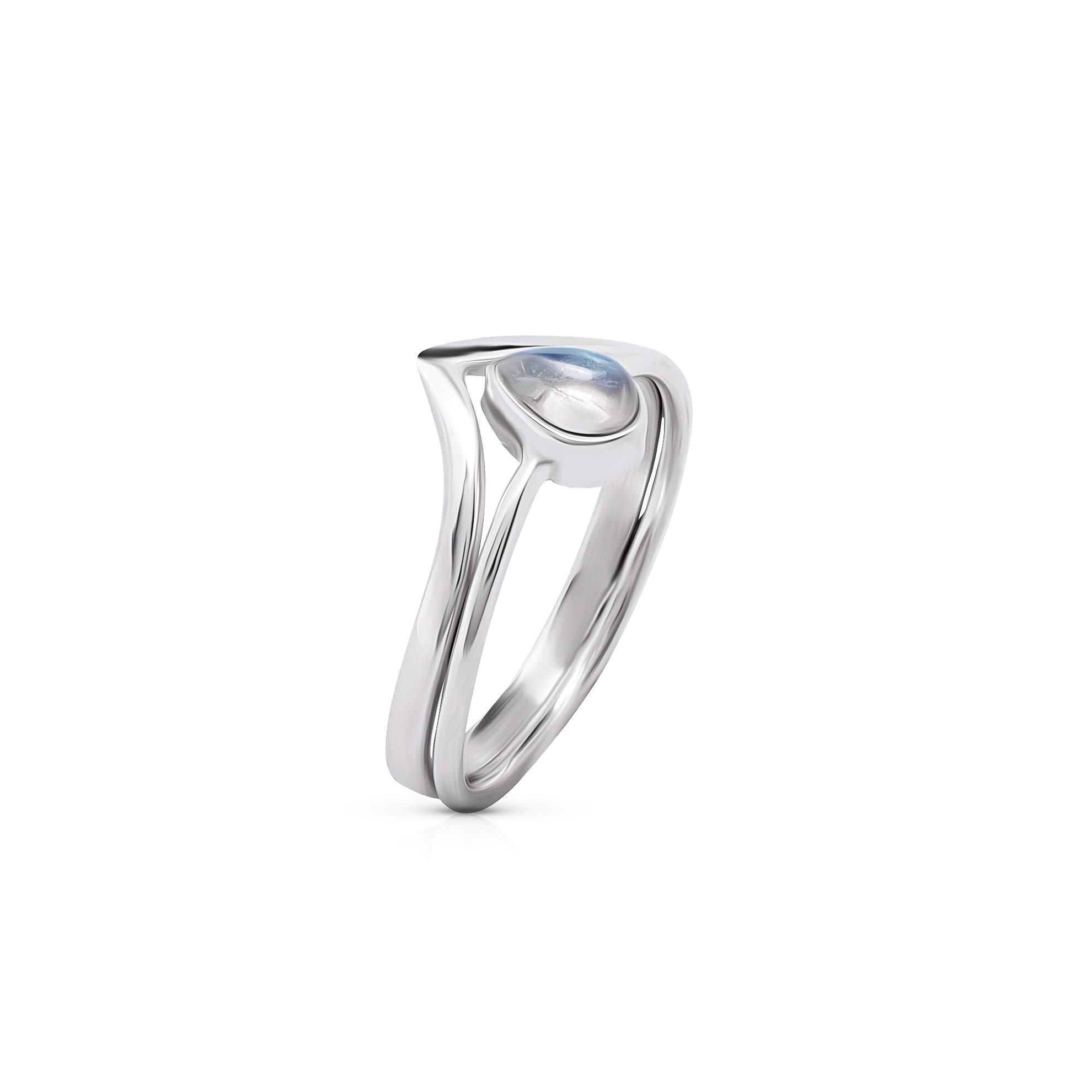 Koral Jewelry Moonstone Ethnic Vintage Gipsy Pear Stone Ring 925 Sterling Silver Tribal Boho Chic (9)