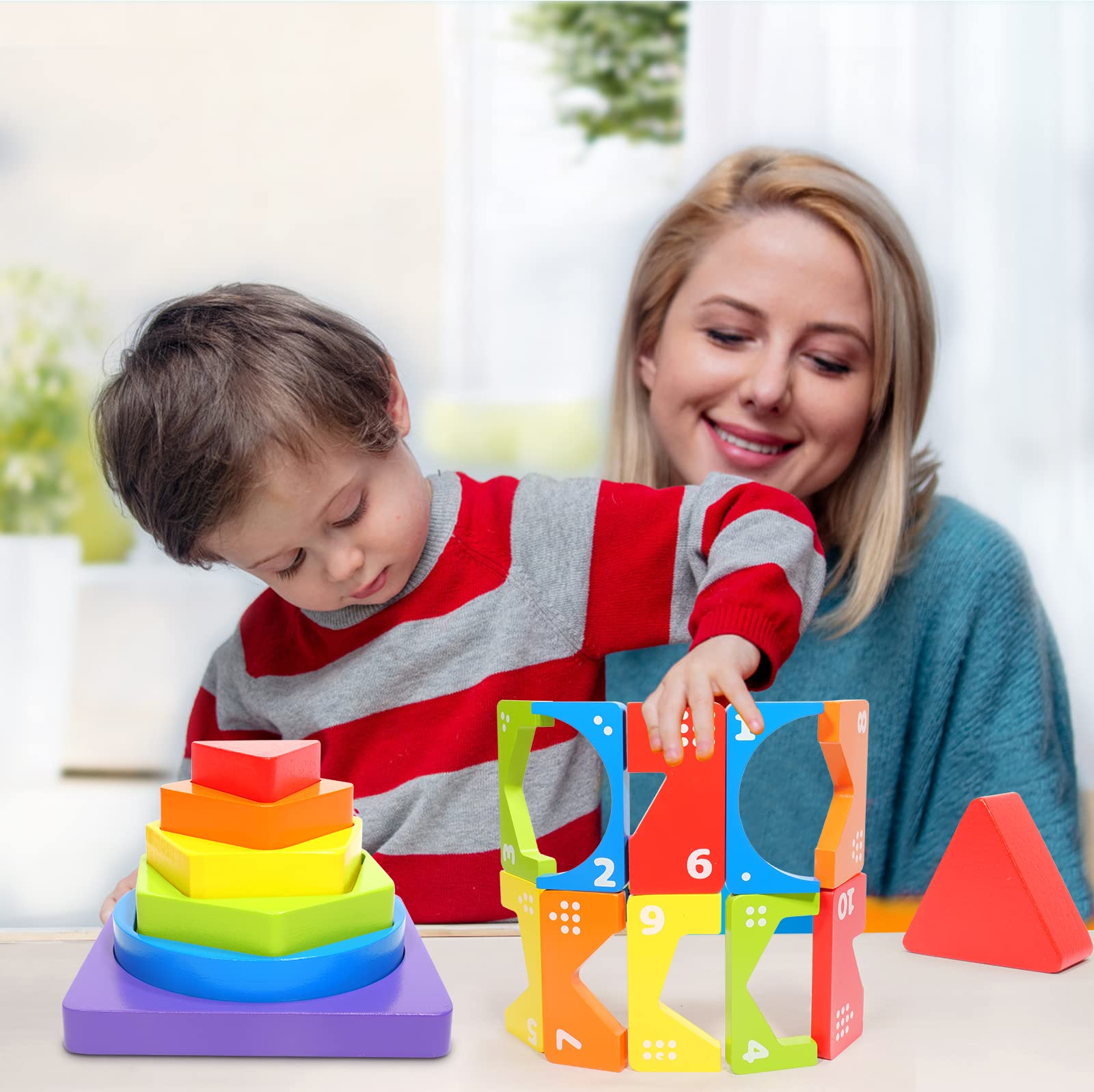 OleOletOy Wooden Sorting Stacking Toys for 1 2 3 4 Year-Old Toddlers
