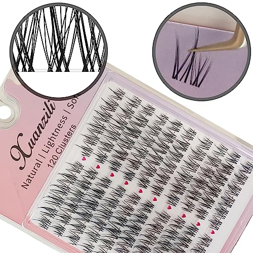 Lash Clusters 120 Cluster Lashes 11-13mm Wispy Individual Lashes Extensions Transparent Root Natural Look Lashes D Curl DIY Eyelash Extension at Home by XUANZILI (11-13mm(120 Clusters), D-0.07)