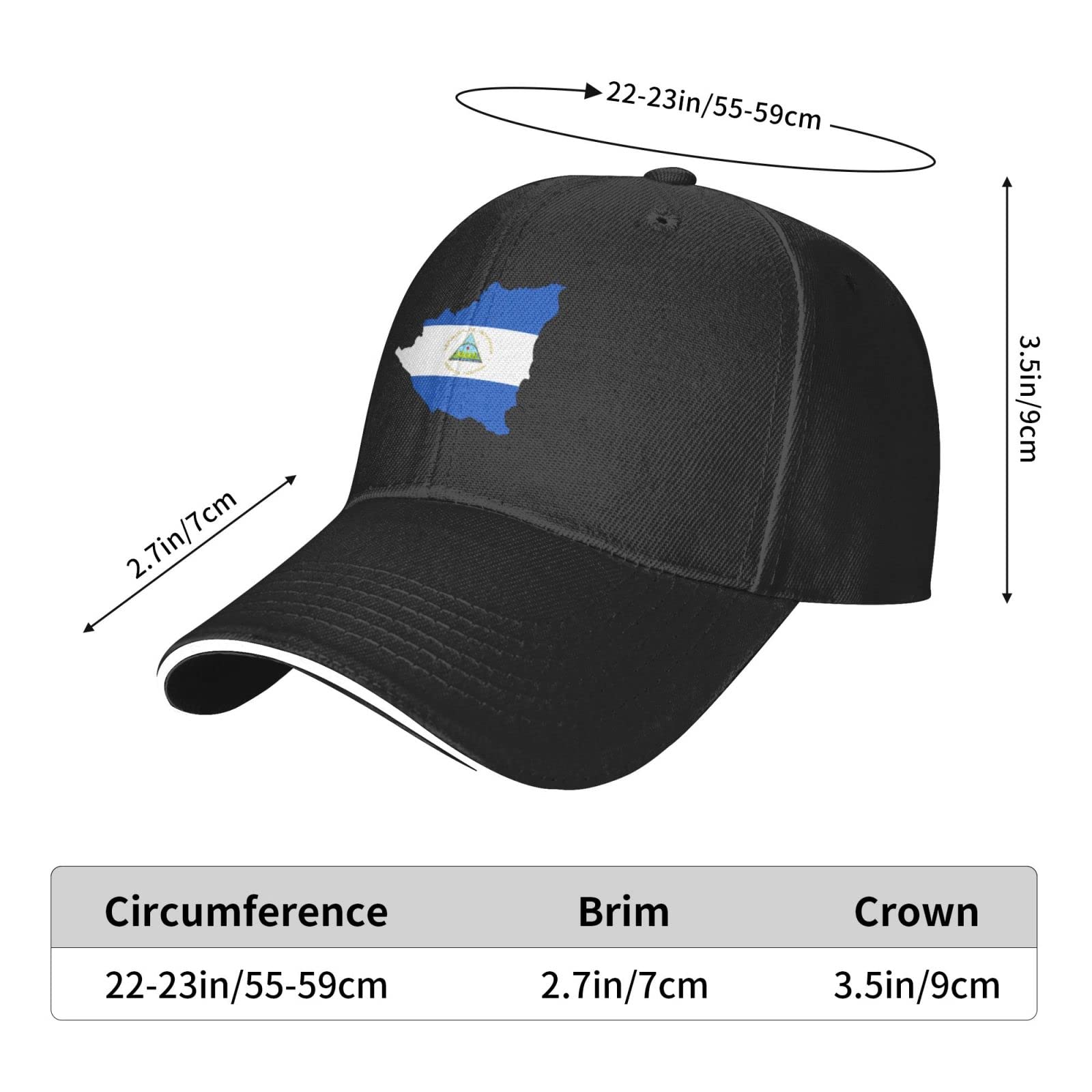 Nicaragua Flag Cap Adjustable Baseball Hat American Flag Hat Men's Sun Hat Ladies Trucker Hat Dad Hat Black