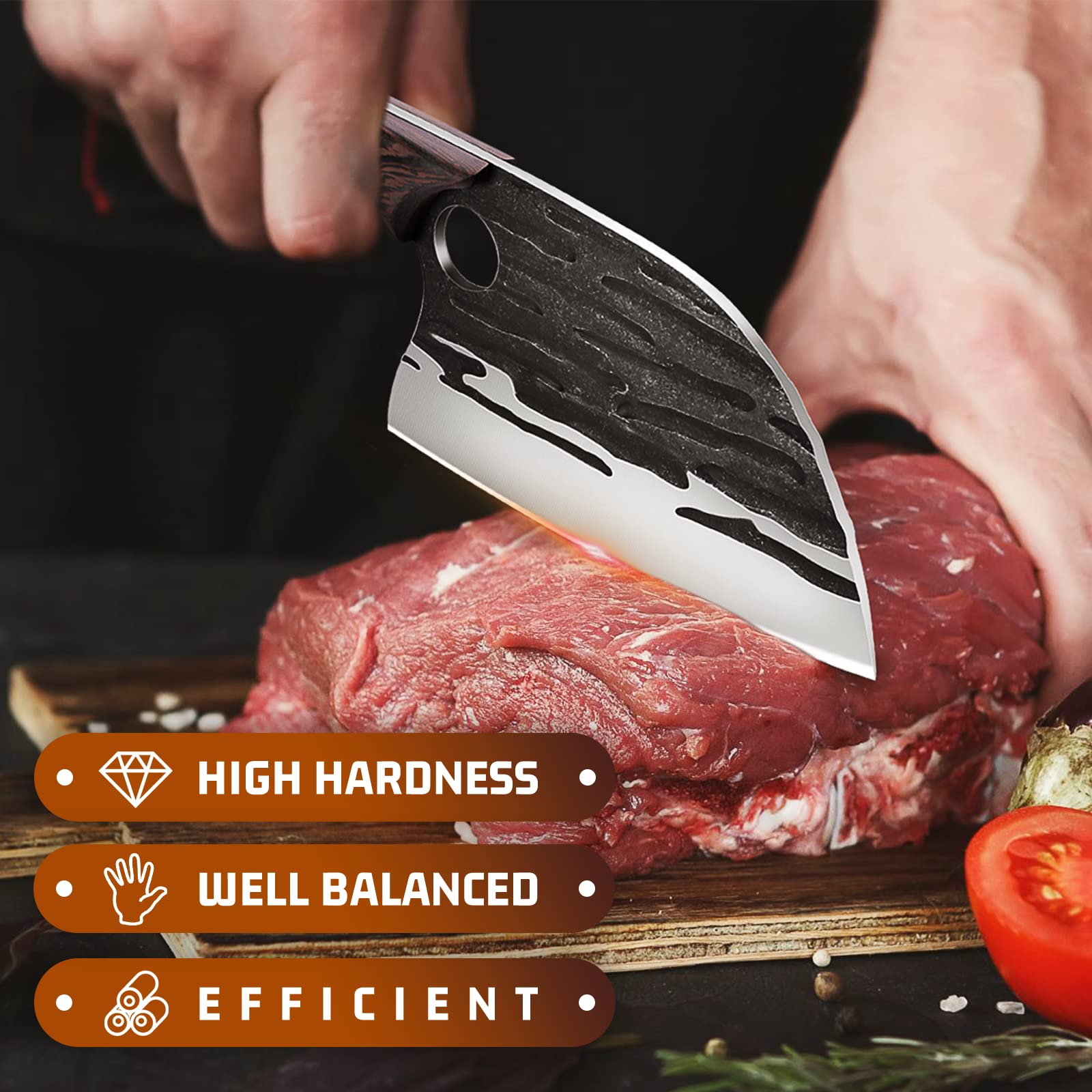 Upgraded Serbian Chef Knife Bundle with Cool Cooking Knives with Leather Sheath and Gift Box