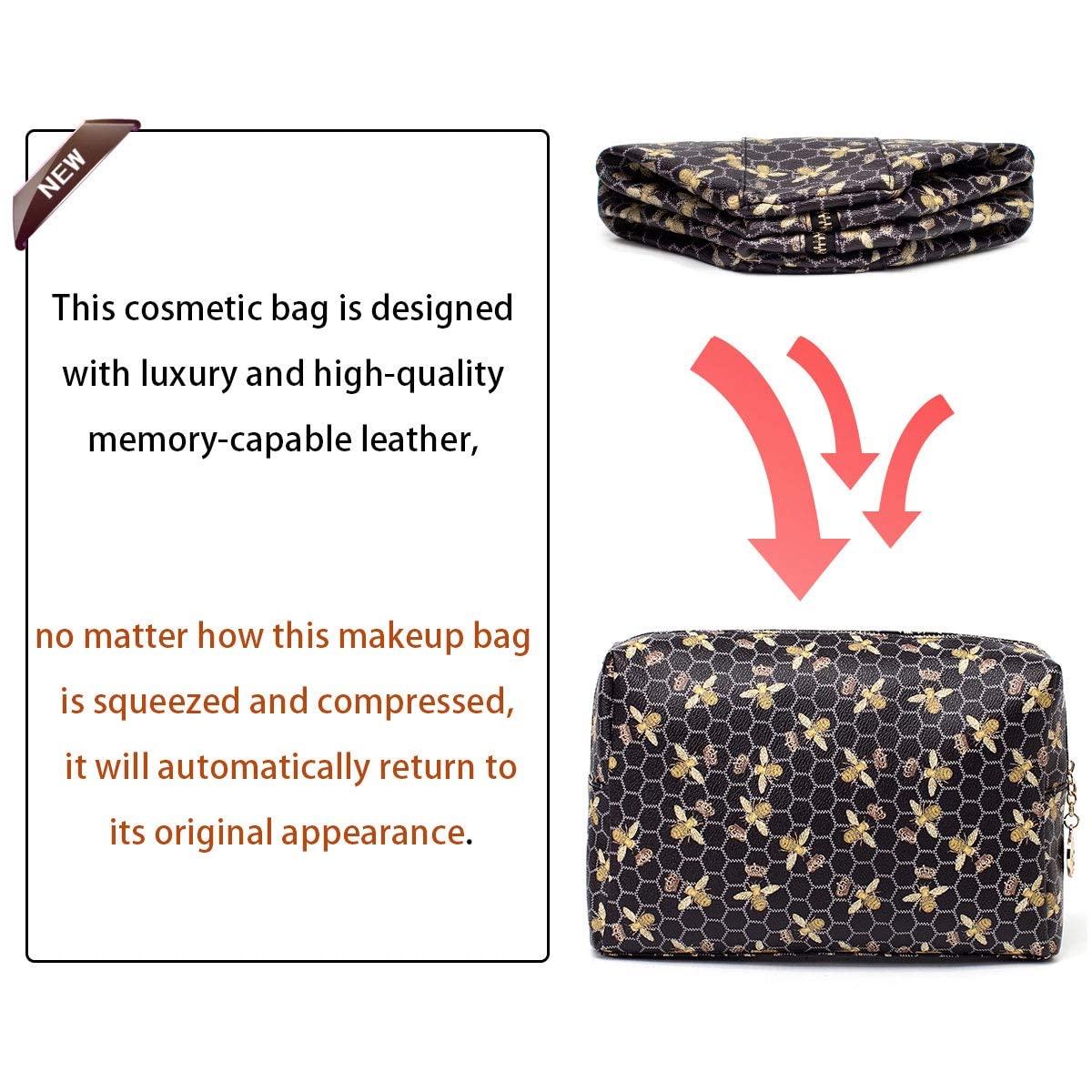 Luxury Makeup Bag for Purse Large Women Cosmetic Pouch for Toiletry Travel (Black)