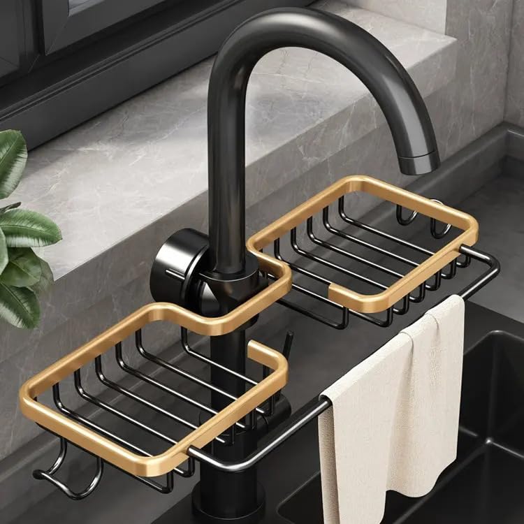 Luxuy Aluminum Sink Drain Rack Sponge Storage Faucet Holder Soap Drainer Shelf Basket